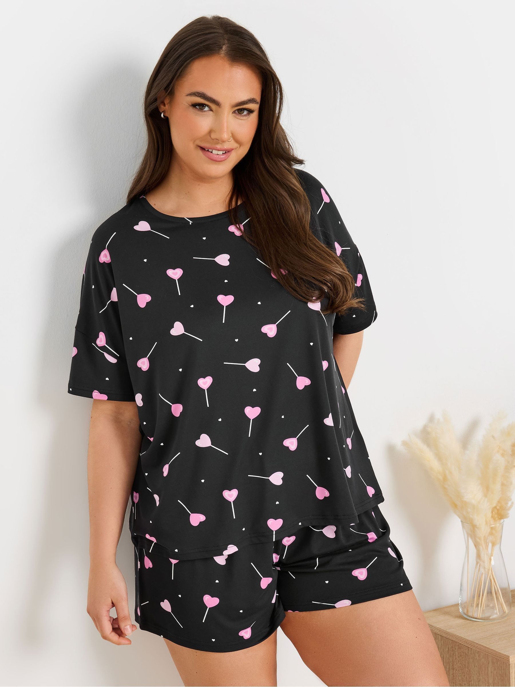 Buy Yours Curve Black Cropped Shorts Pyjamas Set from the Next UK ...
