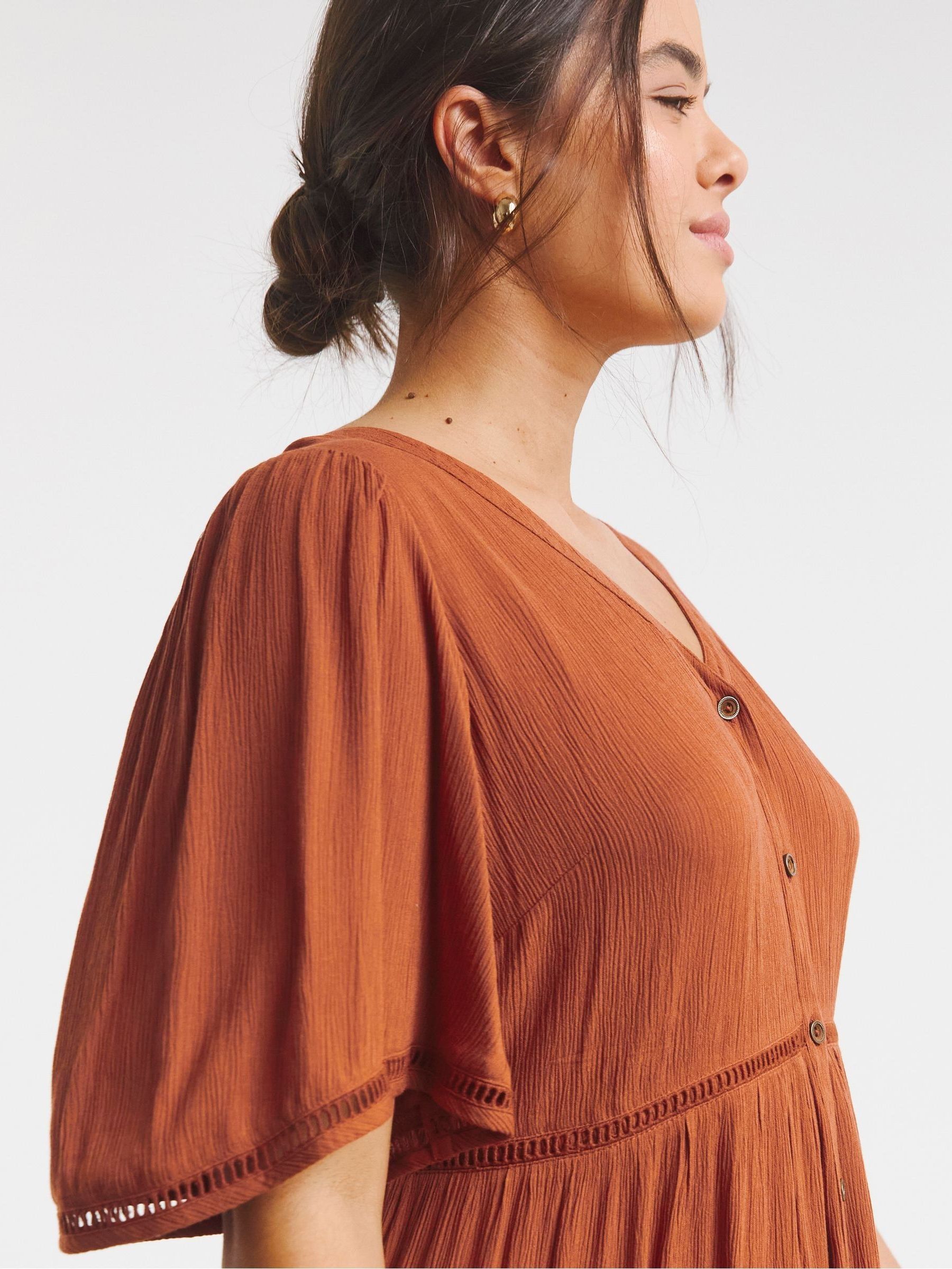 Buy Simply Be Orange Crinkle Tiered Maxi Dress With Ladder Trim from ...