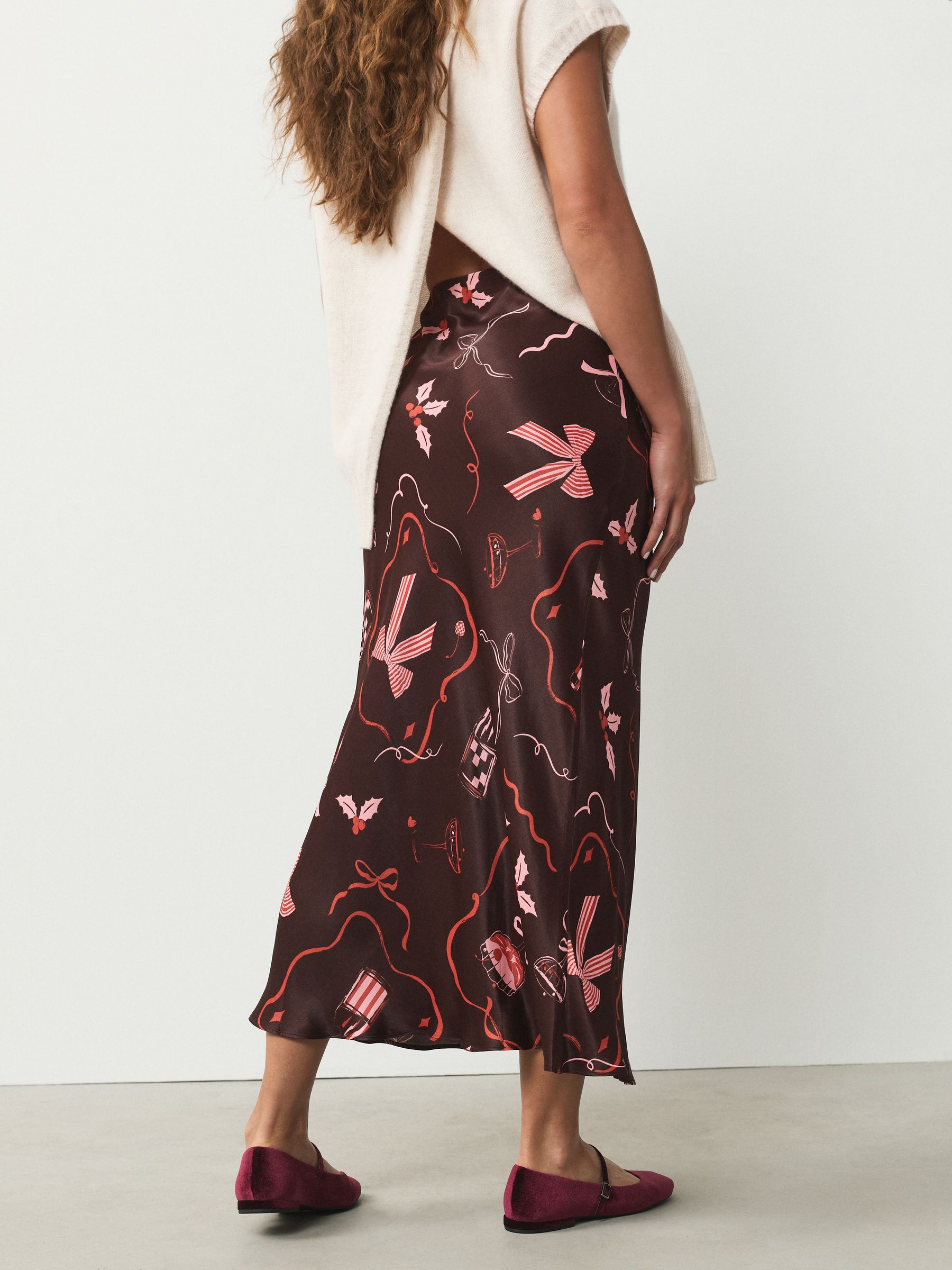 Buy Festive Christmas Printed Satin Midi Skirt from Next Australia