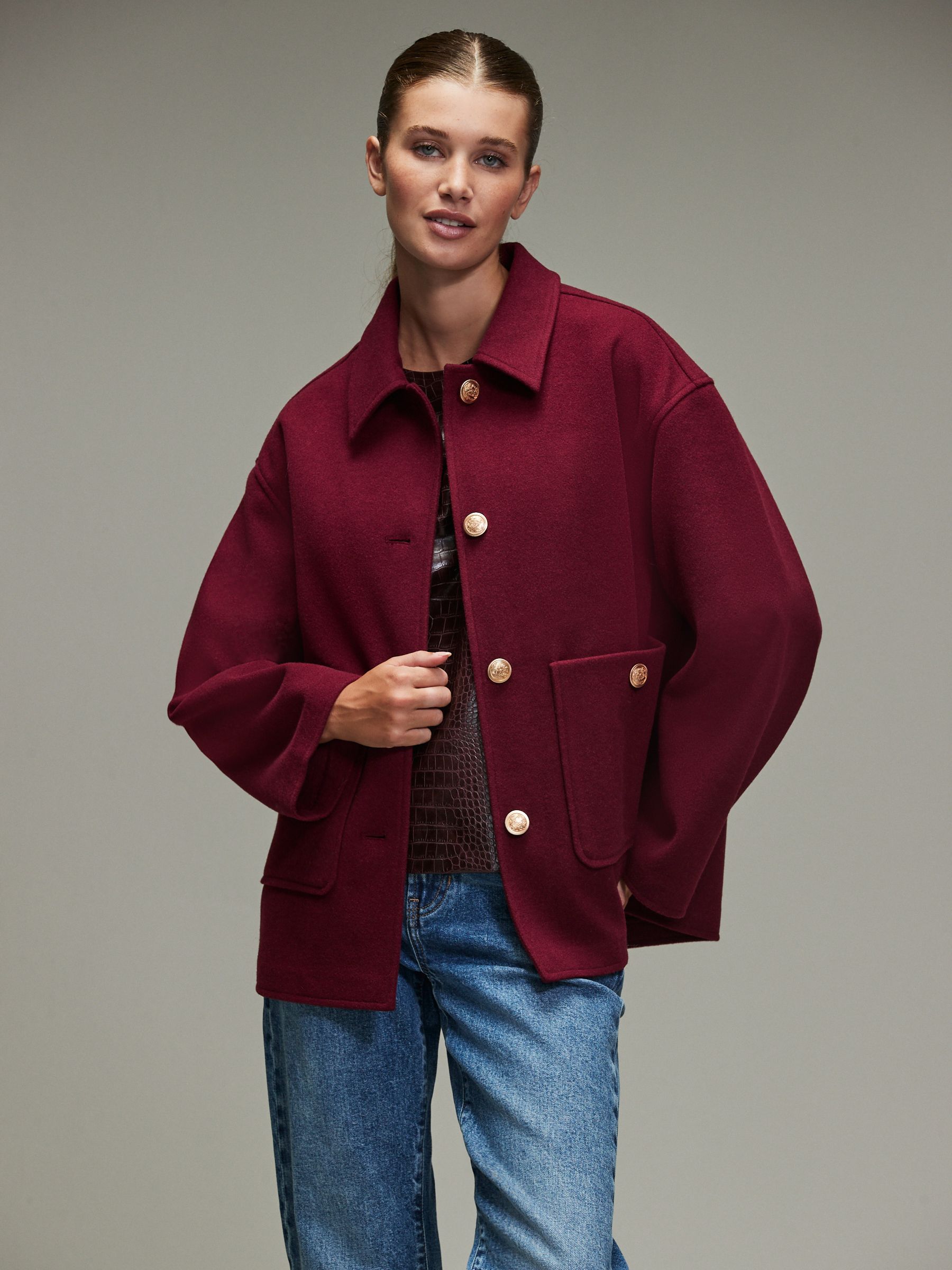 Buy Burgundy Red Brushed Collared Jacket from Next Ireland
