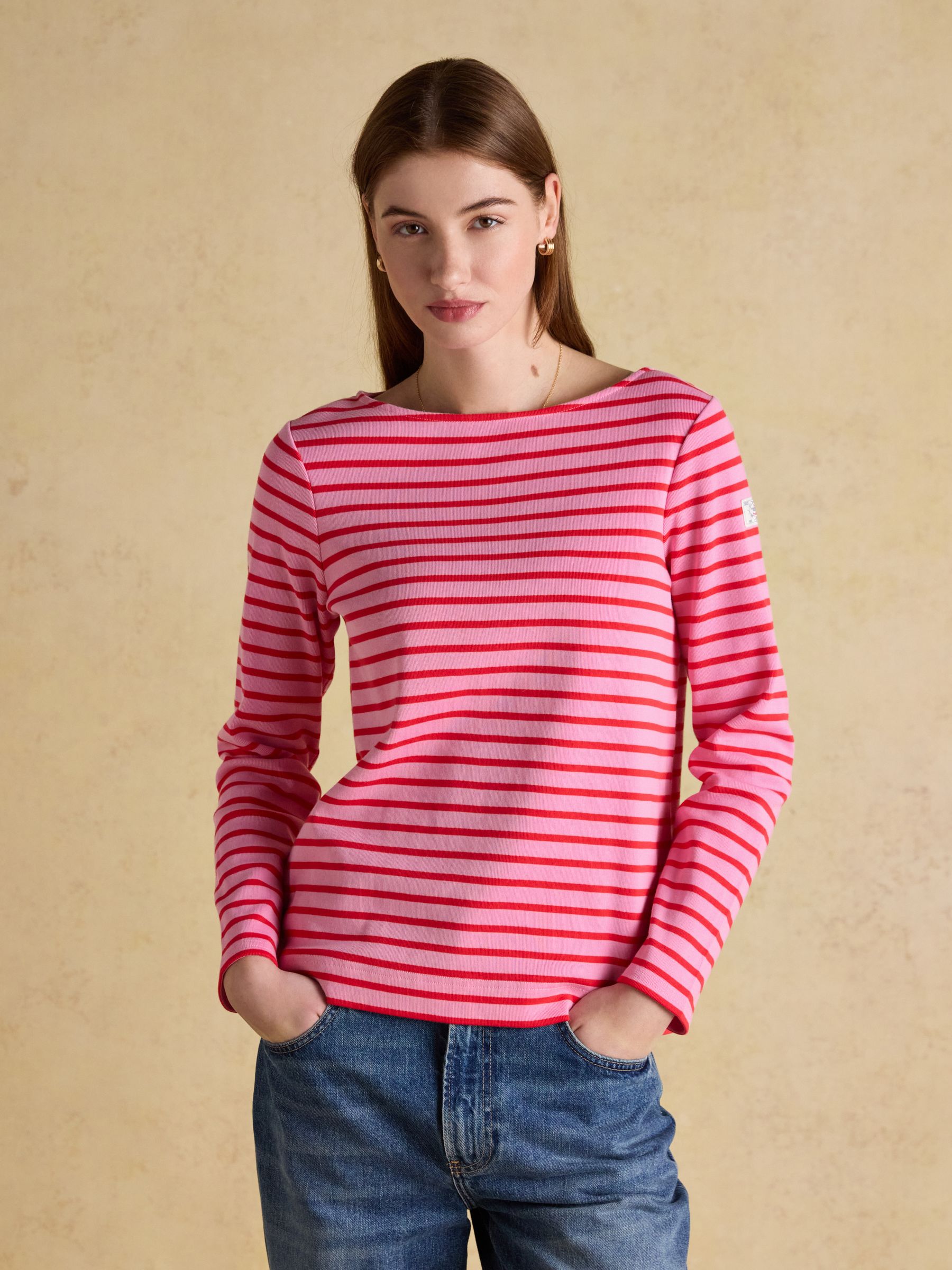 Buy Red Pink & Green - Joules Harbour Striped Boat Neck Breton Tops (2 ...