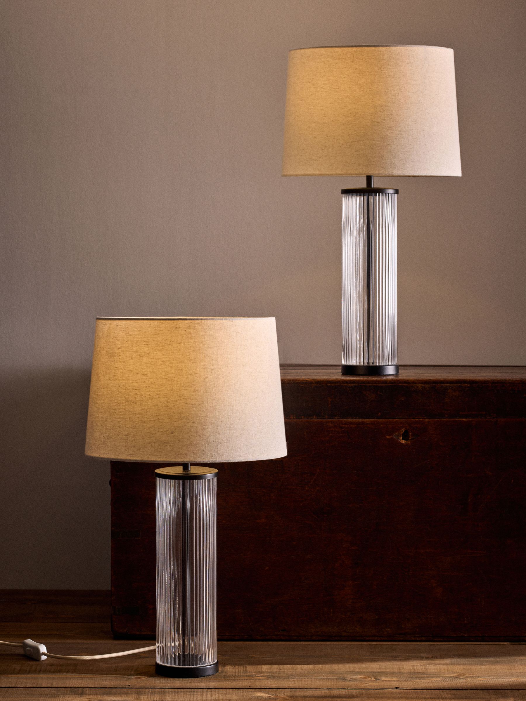 Buy The Set 2 Pack Black/Cream Ribbed Glass Table Lamps from the Next ...