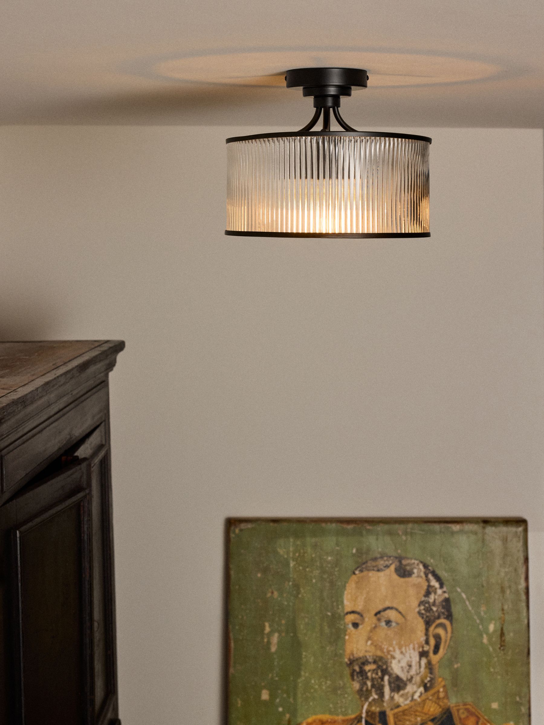 Buy The Set 2 Pack Black Ribbed Glass Flush Ceiling Lights from the ...