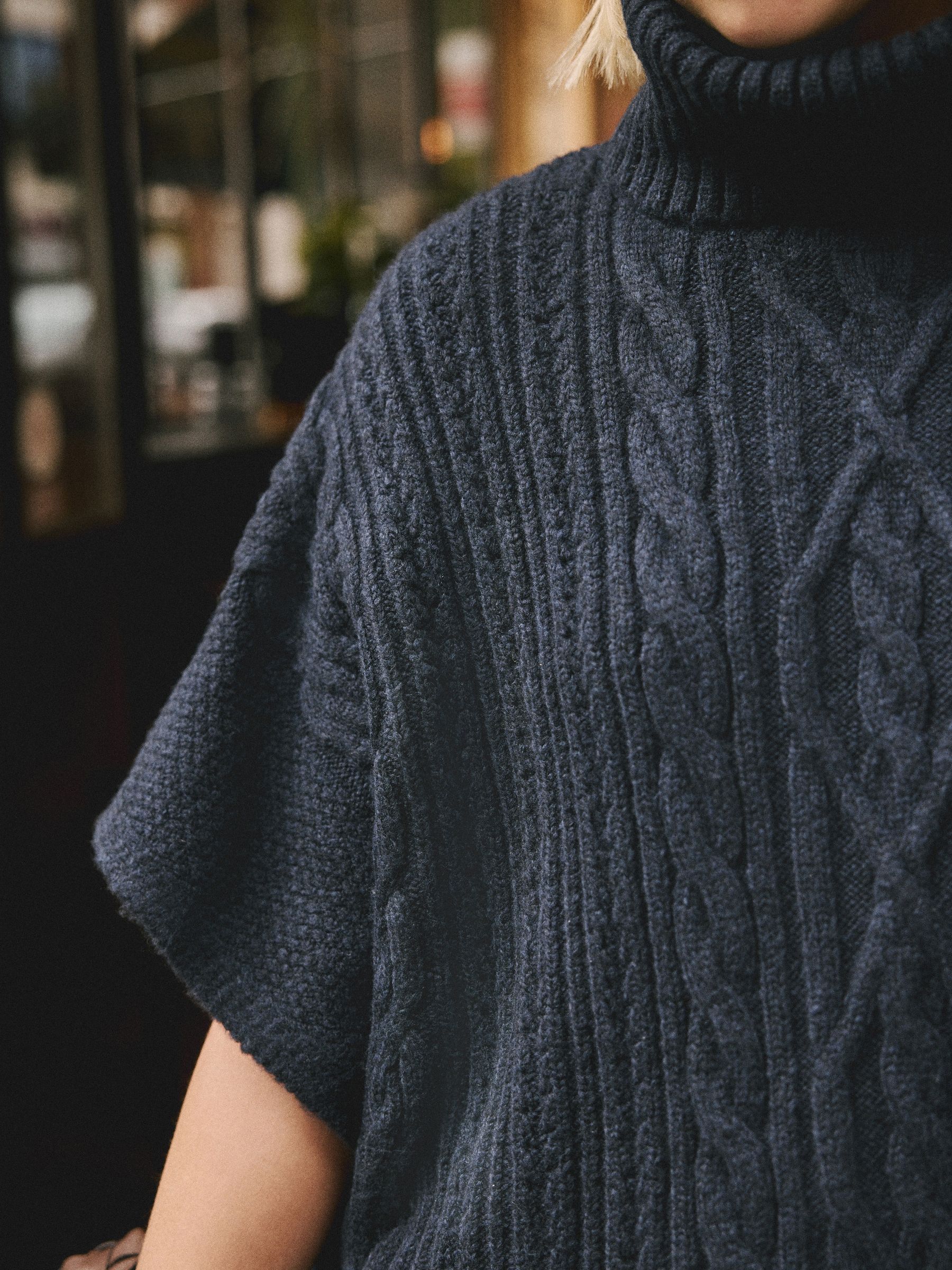 Buy Navy Cable Roll Neck Poncho from Next Ireland