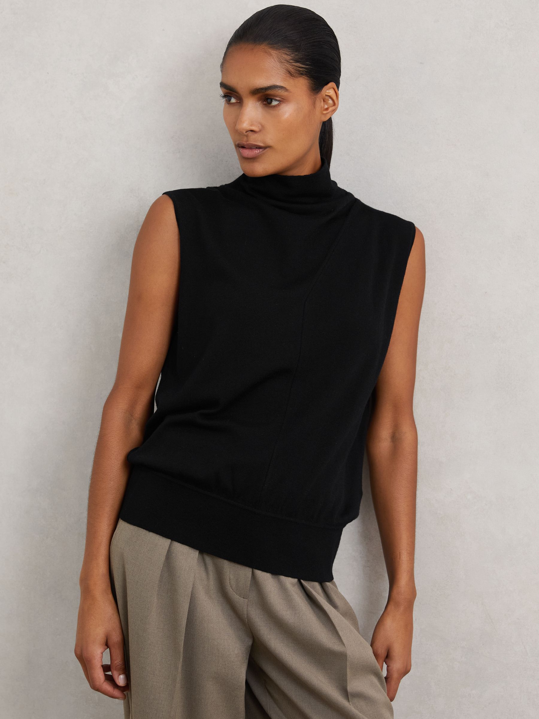 Buy Reiss Black Harper Wool Slouched Sleeveless Top from the Next UK ...