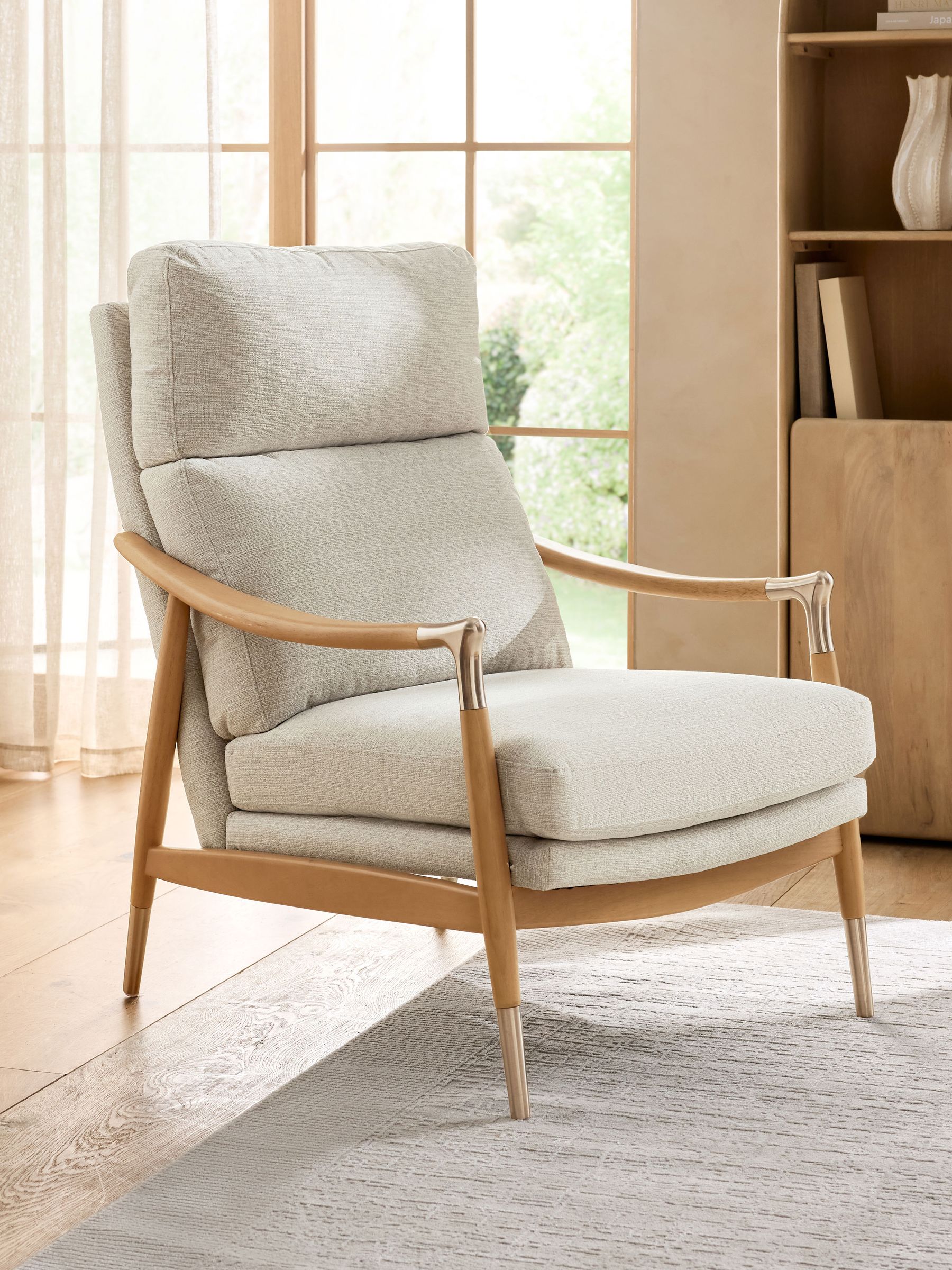 Buy Tweedy Plain Light Natural Flinton High Back Wooden Accent Chair ...