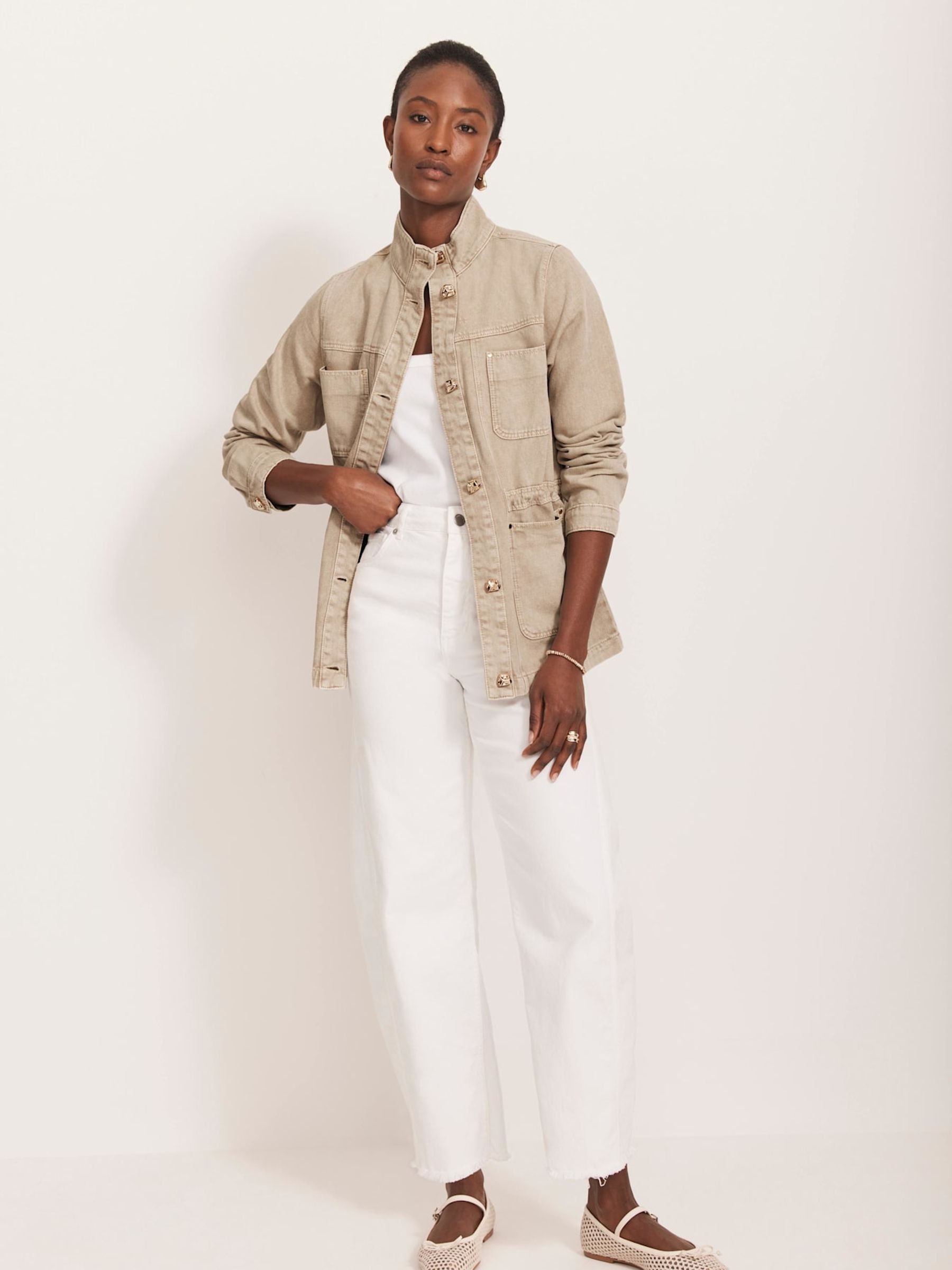 Buy Mint Velvet Cream Washed Utility Denim 100% Cotton Jacket from the ...