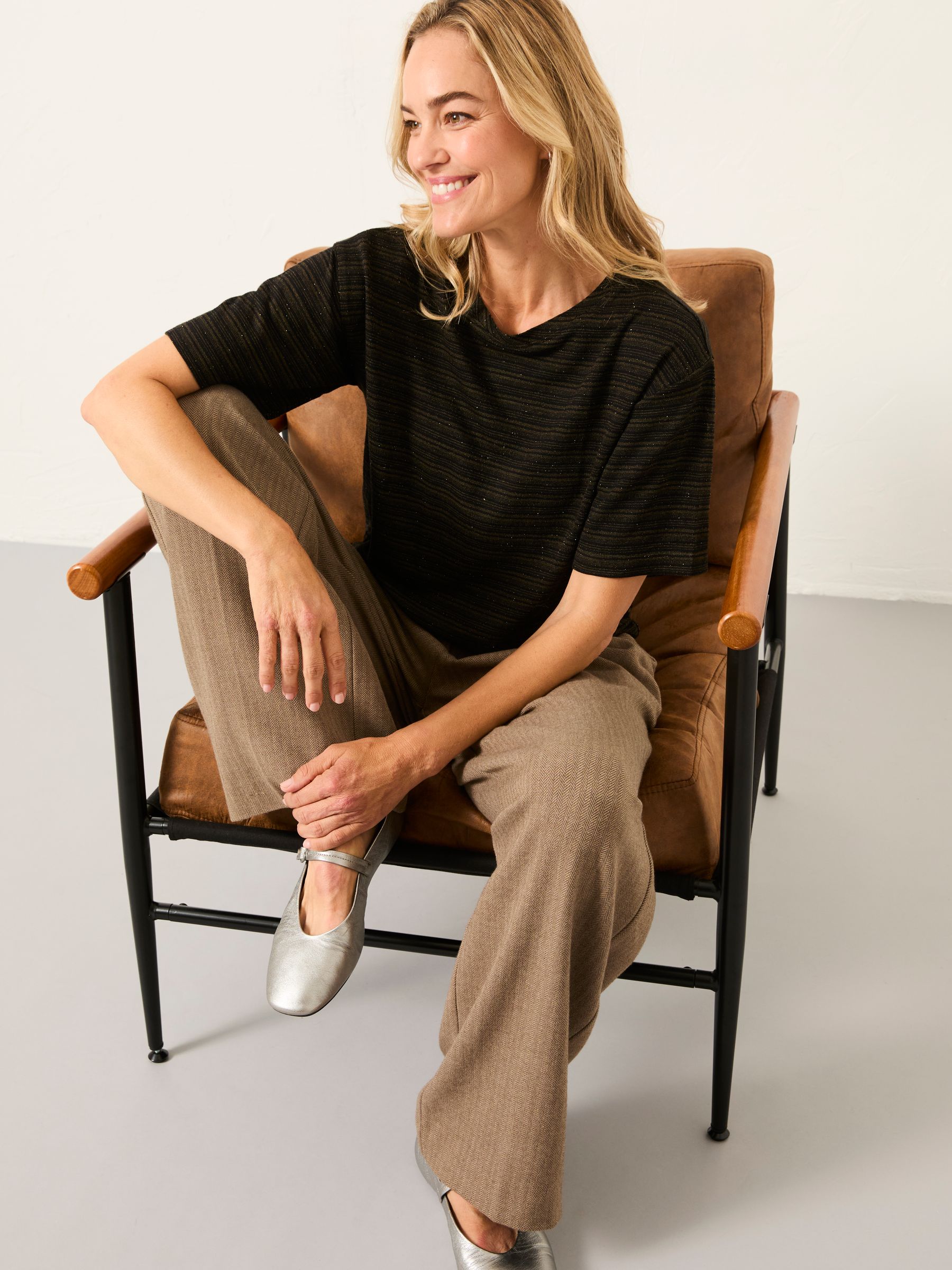 Buy FatFace Maddie Black Short Sleeve Sparkle Round Neck Top from the ...