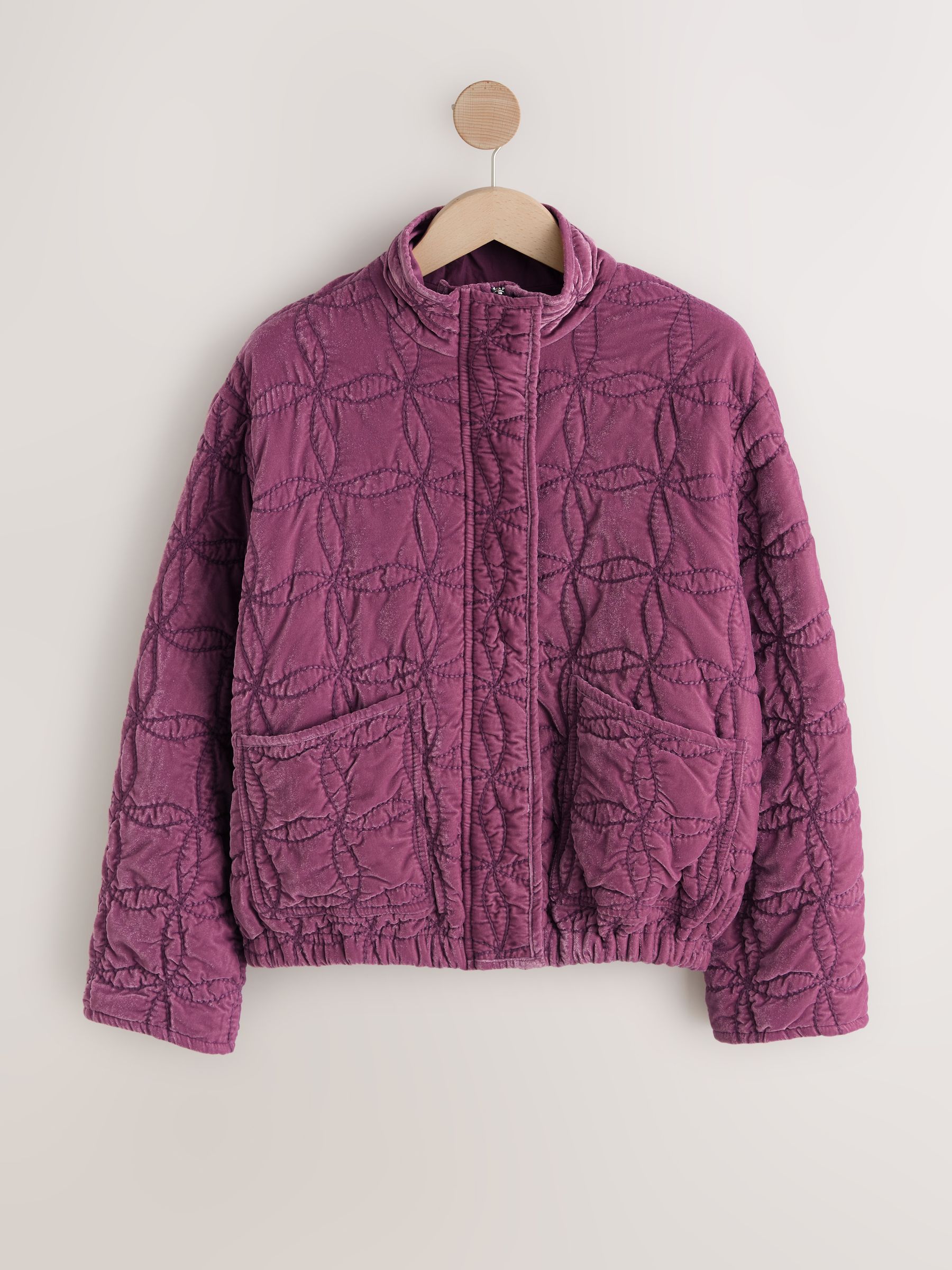 Buy Pink Velvet Funnel Neck Quilted Jacket from the Next UK online shop