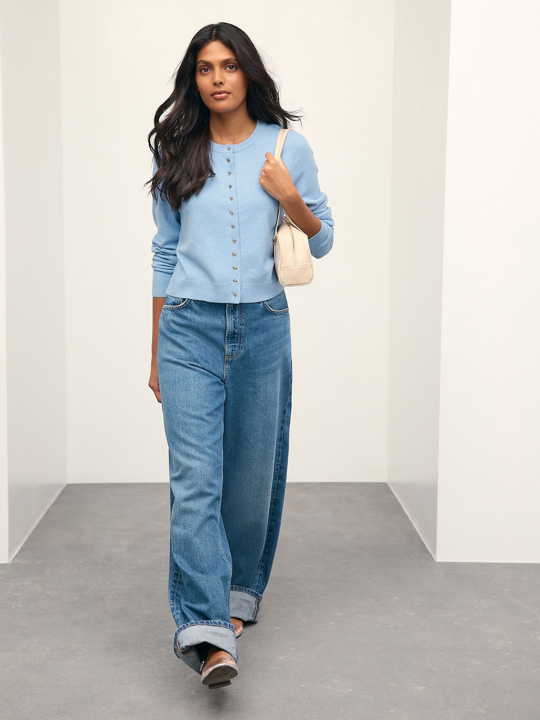 Buy Light Blue Slim Supersoft Crew Neck Cardigan with Wool from Next ...