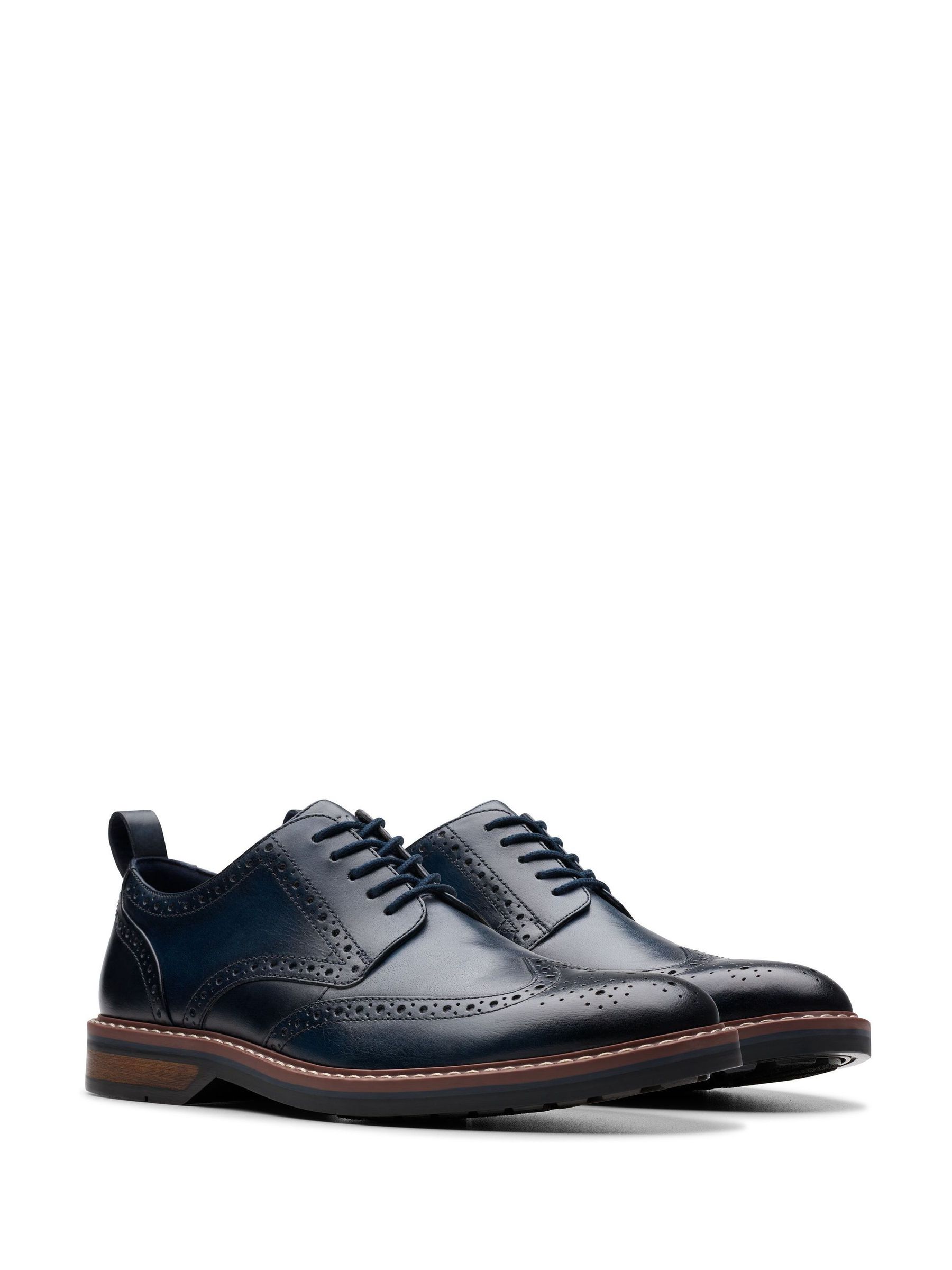 Buy Clarks Blue Standard Fit (G) Leather Aldwin Limit Shoes from the ...