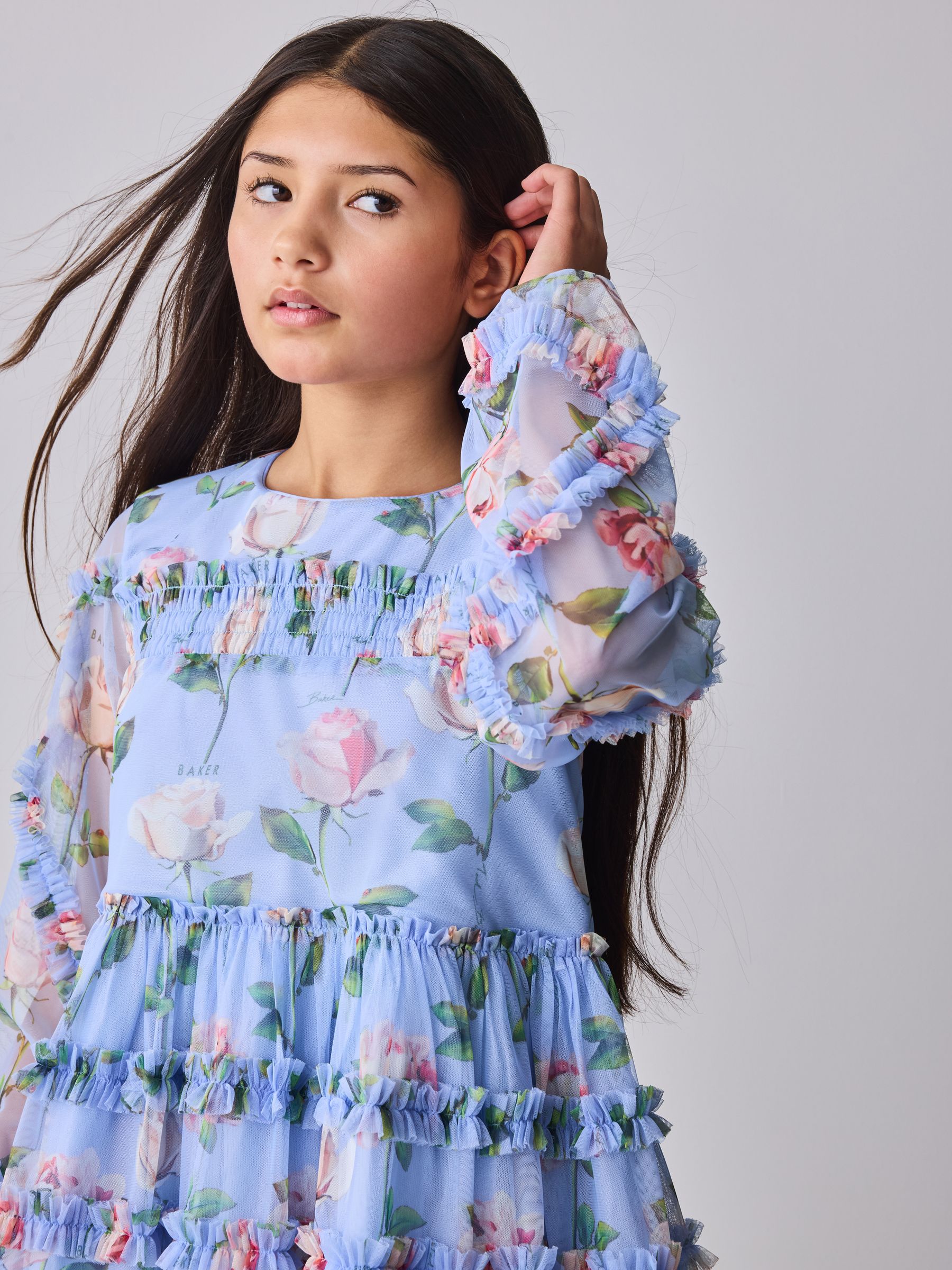 Buy Baker by Ted Baker Blue Floral Mesh Ruffle Dress from the Next UK ...