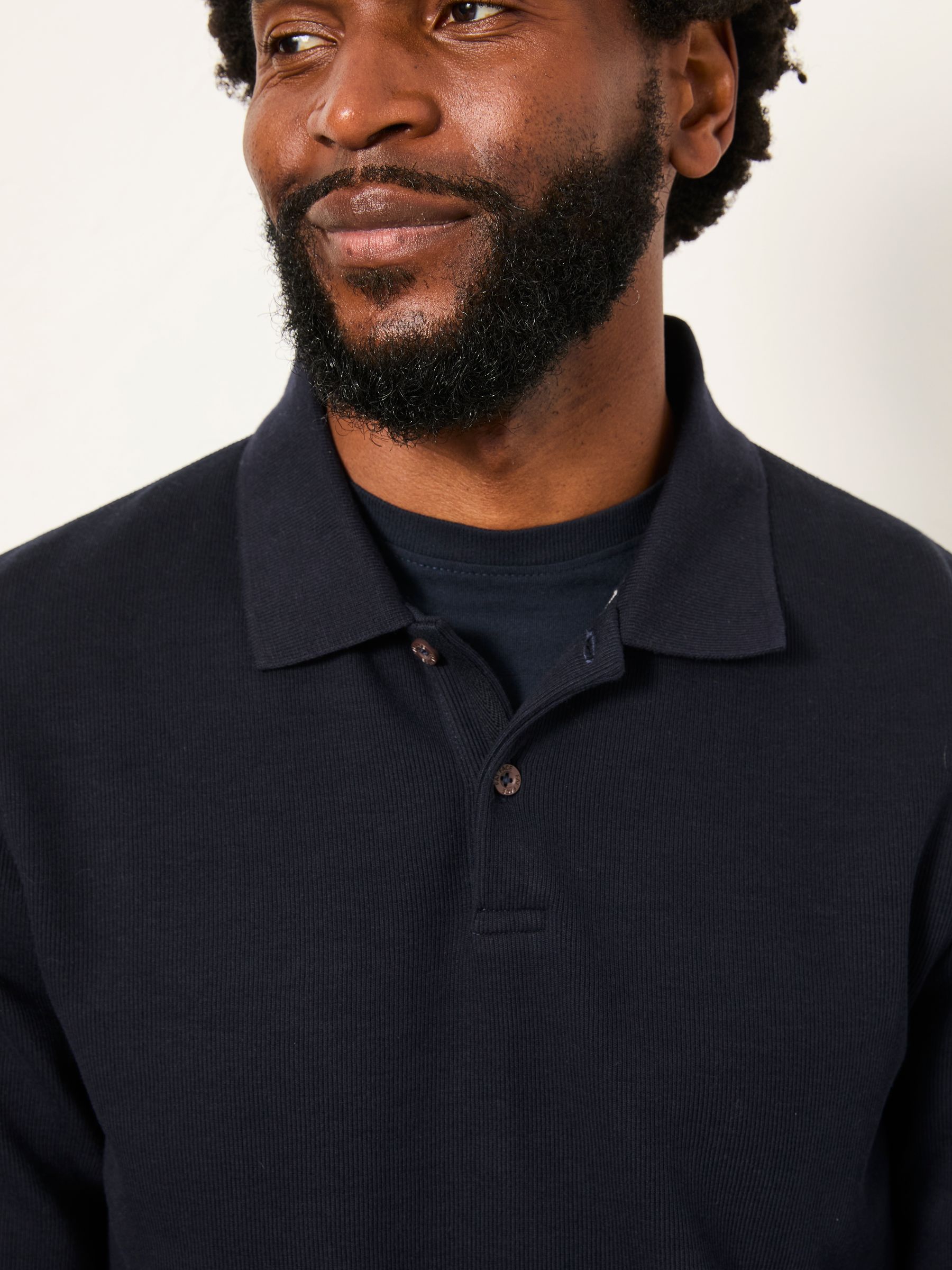 Buy FatFace Ayr Navy Long Sleeve Ribbed Polo Shirt from the Next UK ...
