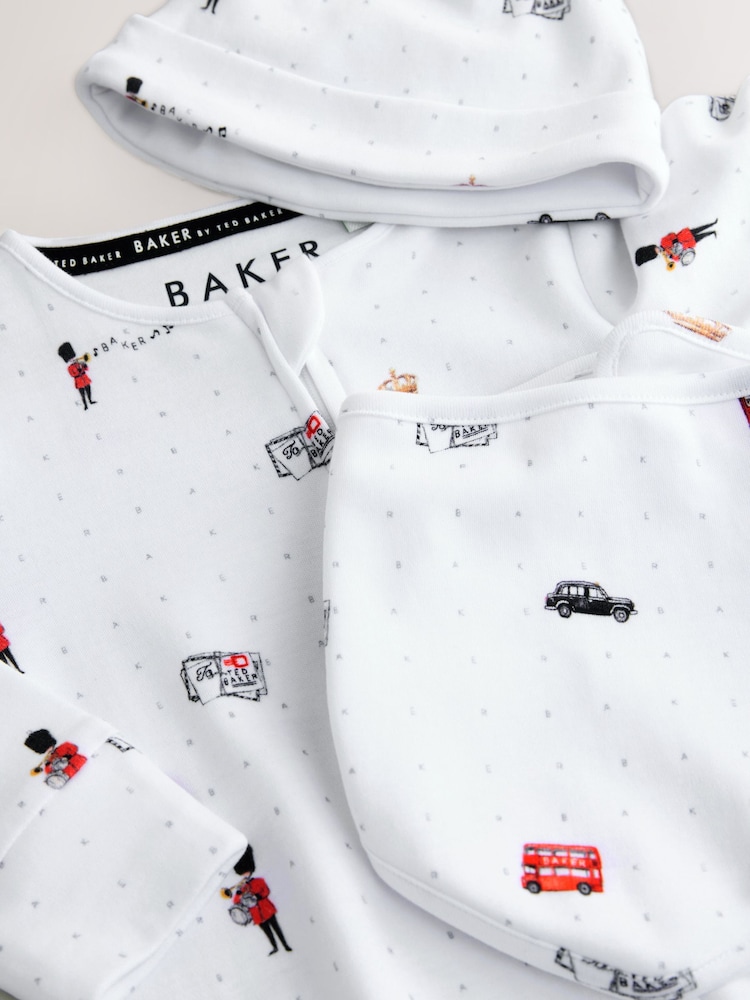 Buy Baker by Ted Baker London Sleepsuit, Hat and Bib White Gift Set ...