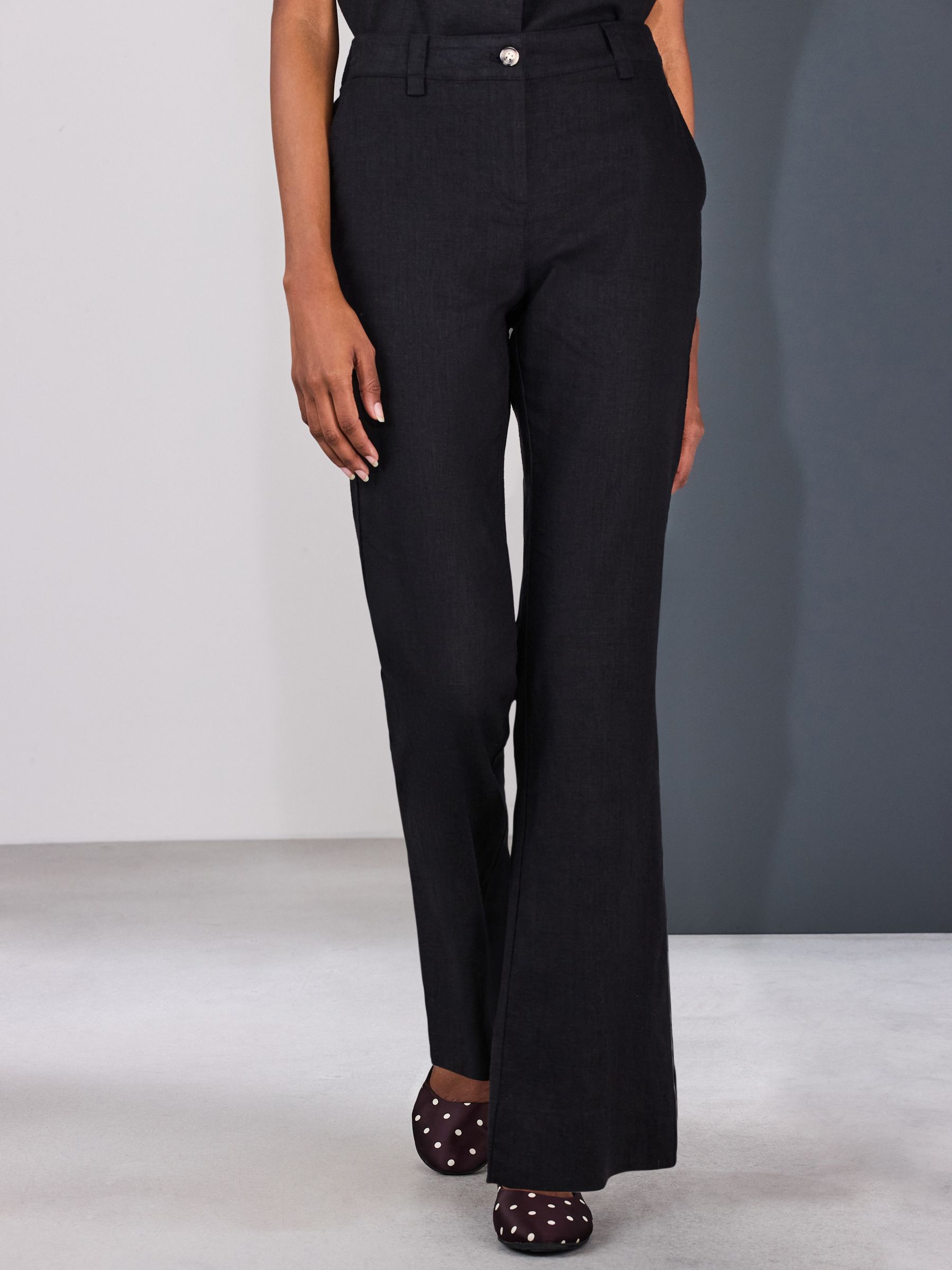 Buy Black Smart Front Linen Blend Flared Trousers from the Next UK ...