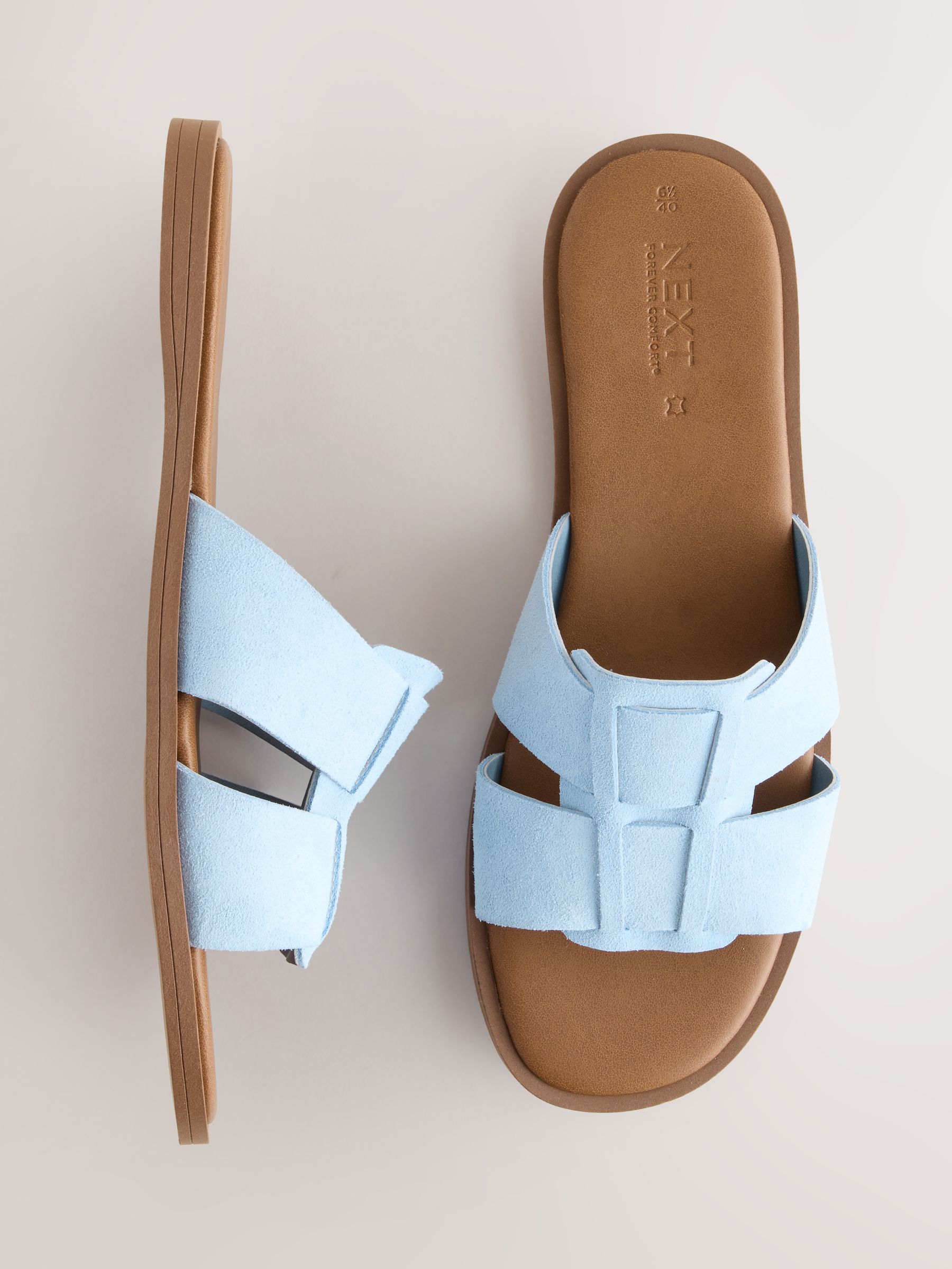 Buy Light Blue Suede Standard/Wide Fit Slot Mule Sandals from the Next ...