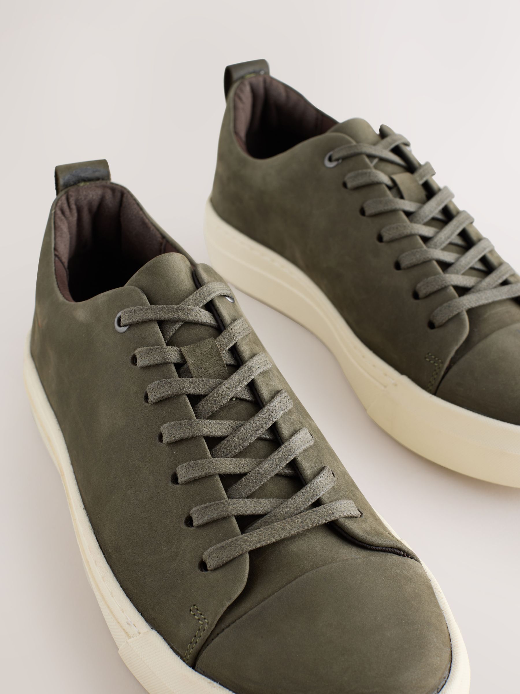 Buy Khaki Green Smart Casual Toe Cap Leather Longline Trainers from ...