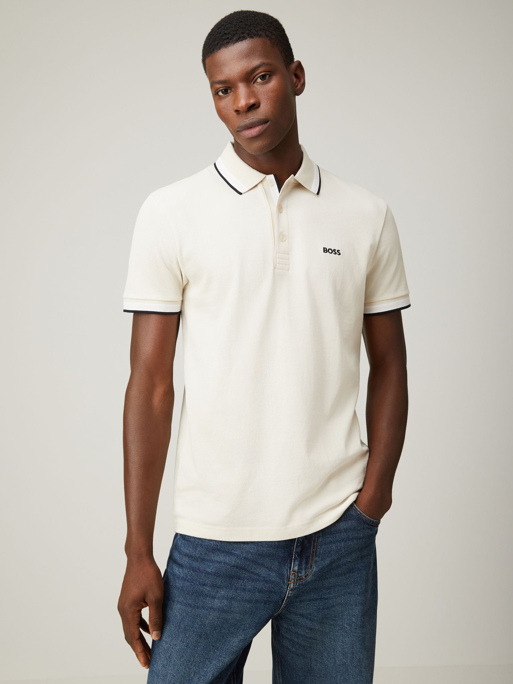 Buy BOSS White Regular Fit Paddy Tipped Collar Polo Shirt from the Next ...