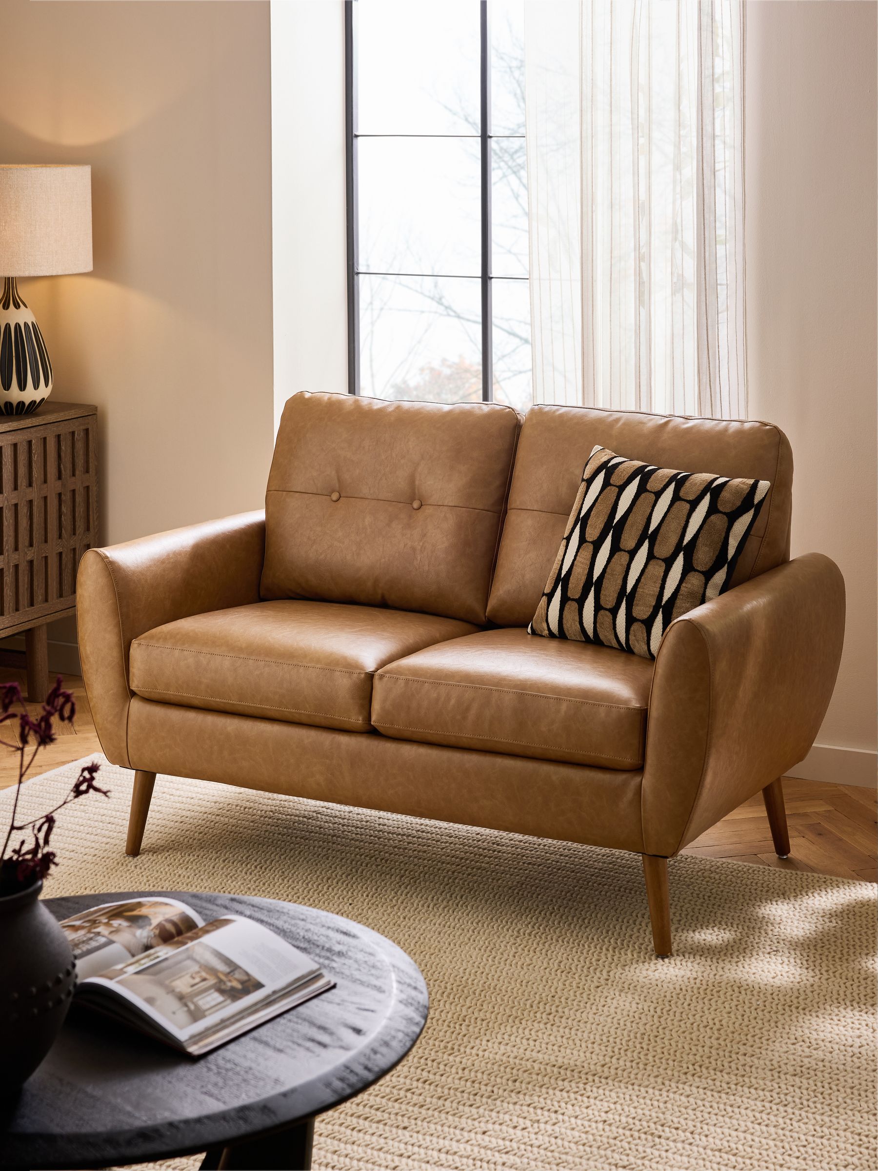 Buy Vintaged Faux Leather Light Brown Small Wilson 2 Seater Sofa from ...