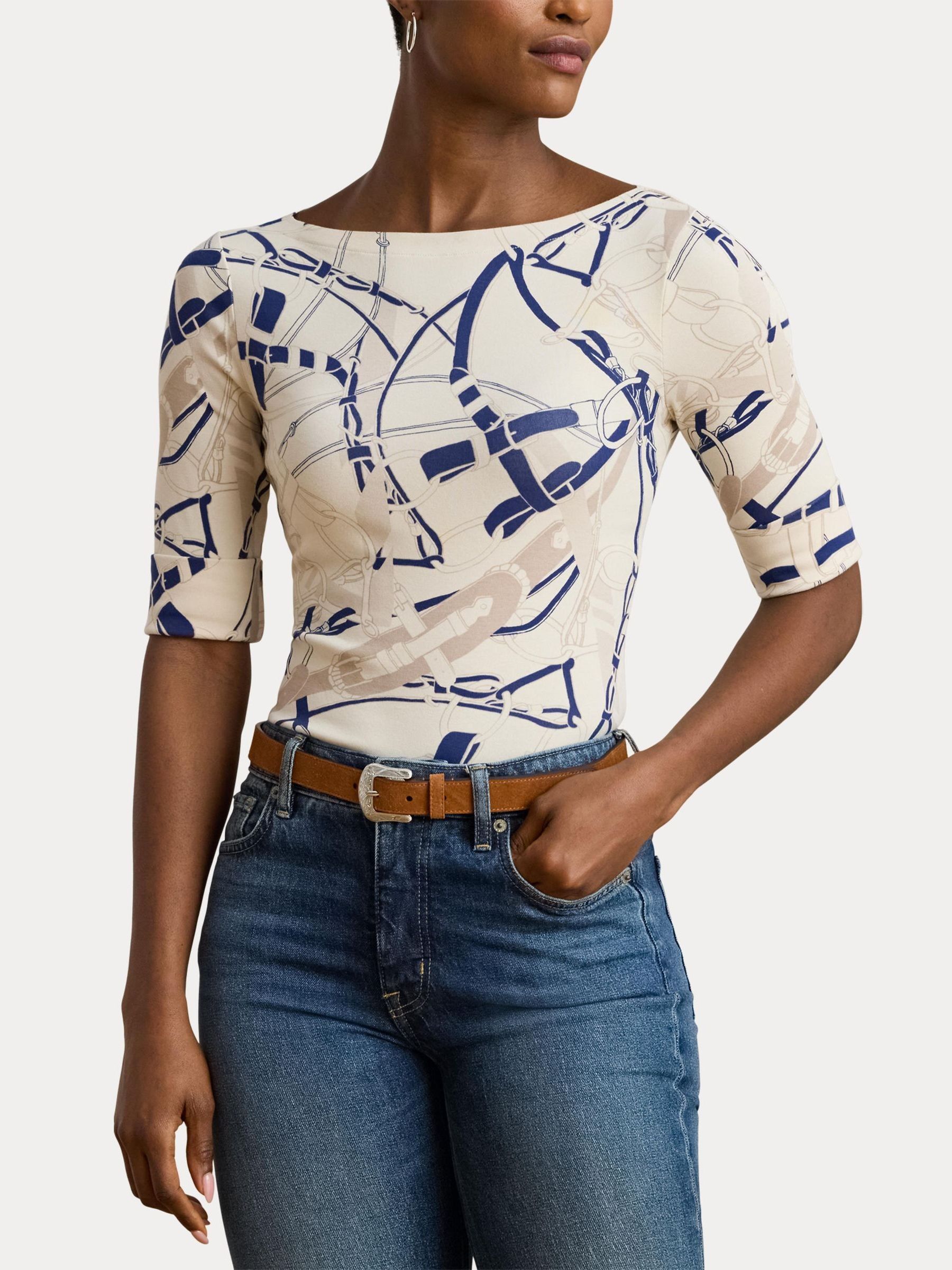 Buy Cream/Navy Multi - Lauren Ralph Lauren Judy Stretch Cotton Boat ...
