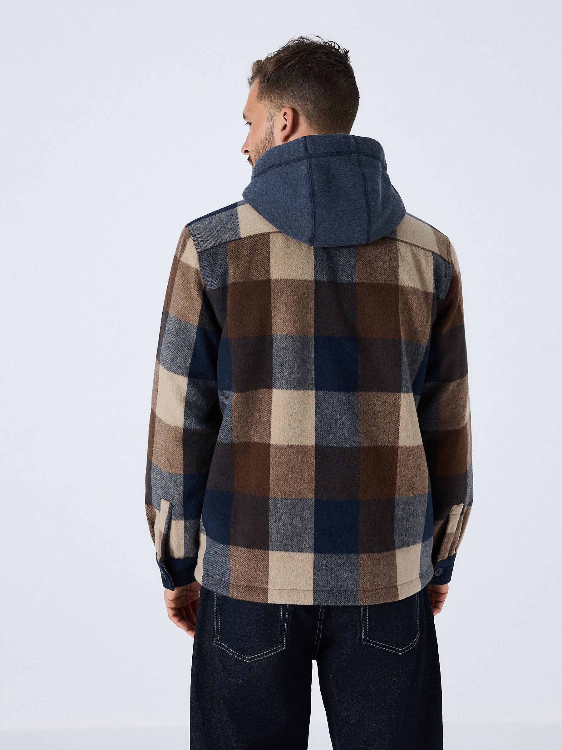 Buy Navy Borg Lined Check Hooded Shacket from Next South Africa