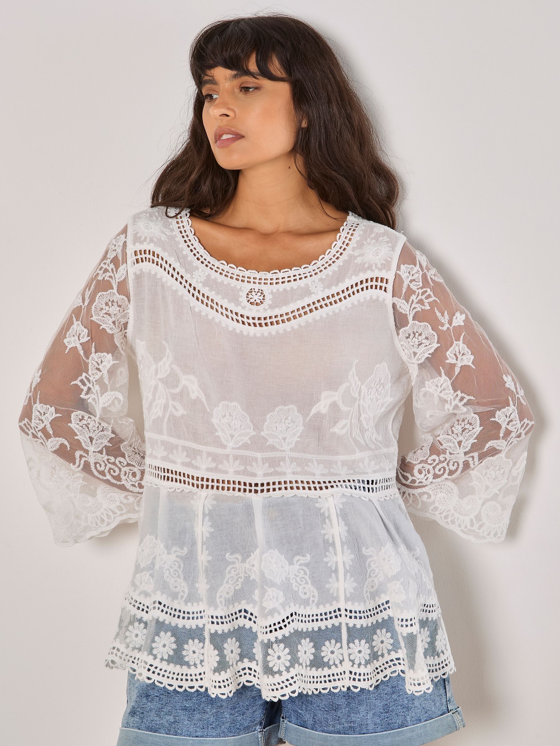 Buy Apricot White Oversized Embroidered Mesh Top from the Next UK ...