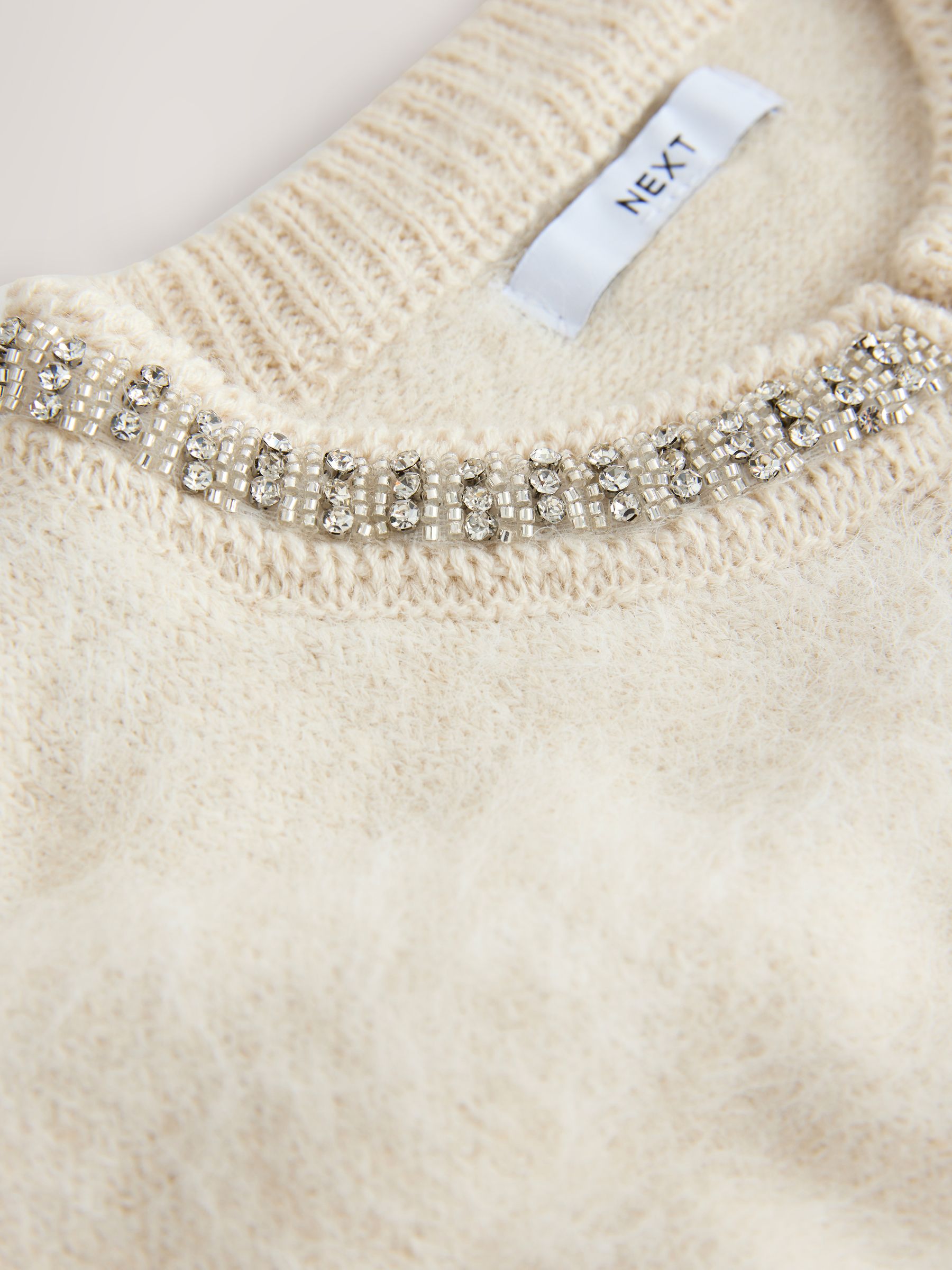 Buy Ecru Embellished Collar Brushed Crew Neck Cardigan from Next Ireland