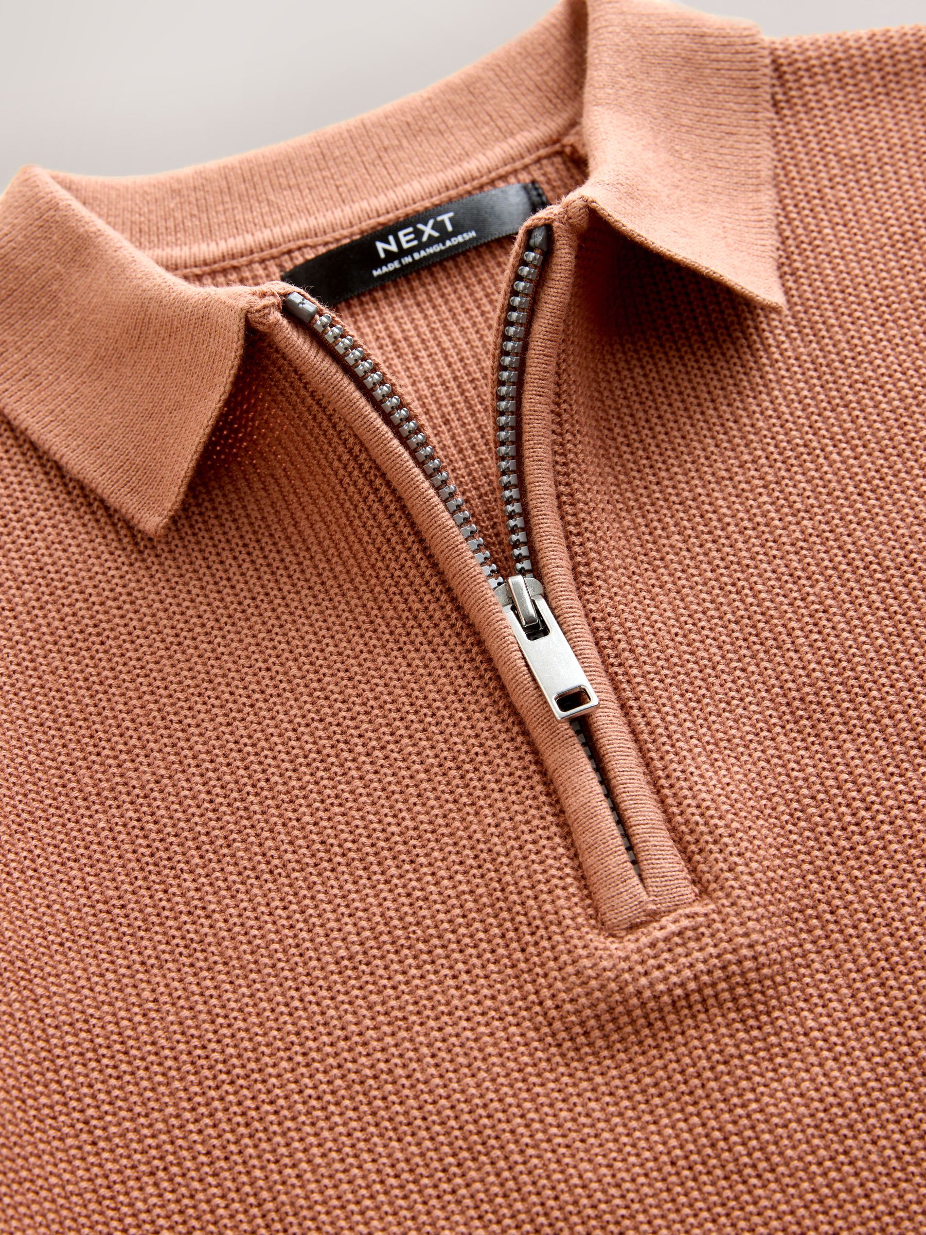 Buy Rust Brown Long Sleeve Zip Neck Knitted Polo Shirt (3-16yrs) from ...