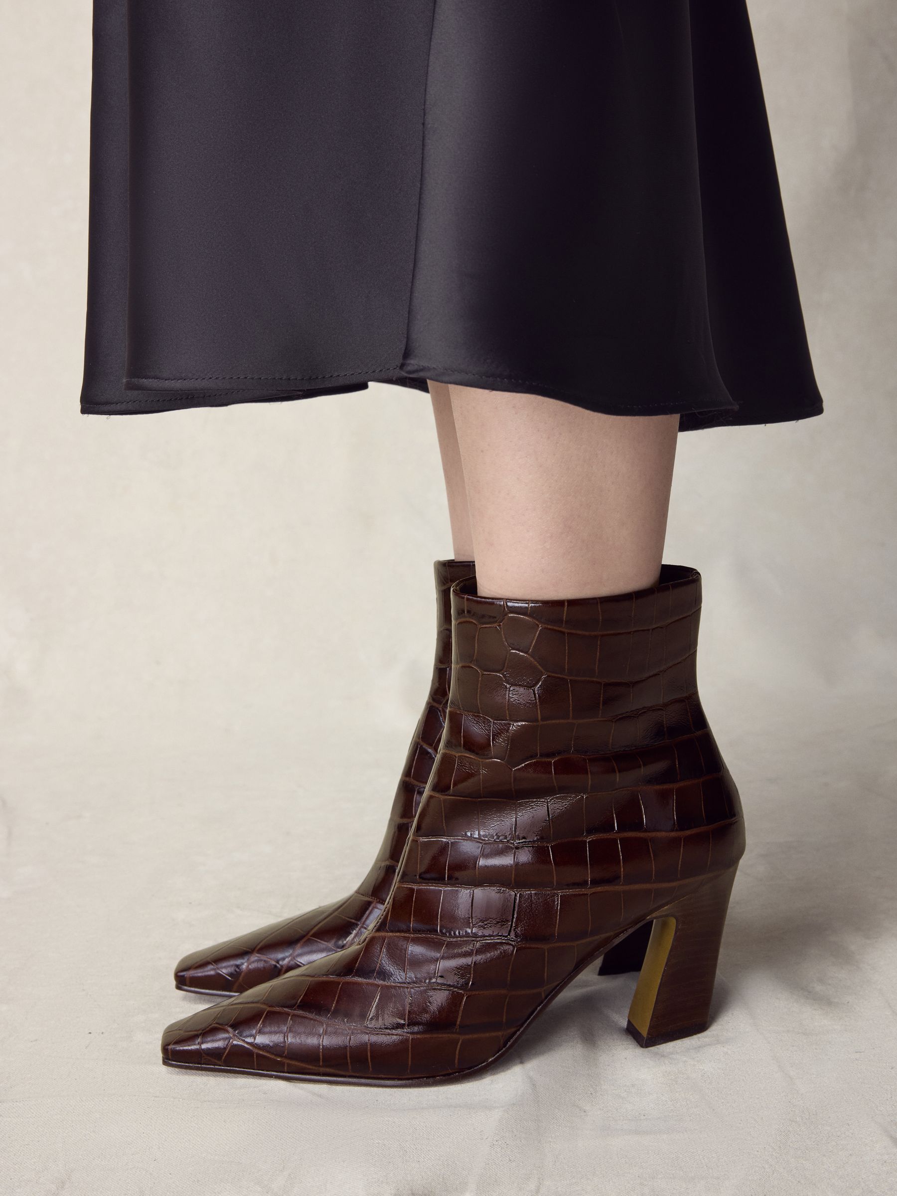 Buy Burgundy Red Croc Embossed N. Premium Chisel Toe Curved Heel Ankle ...