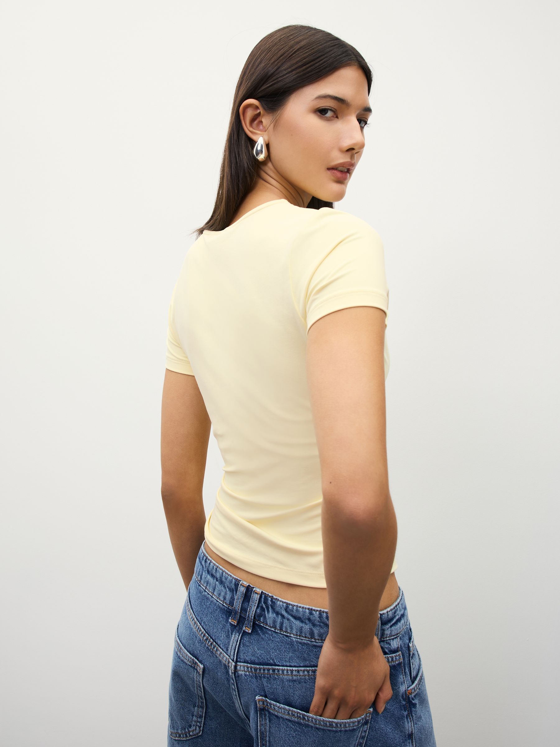Buy Lemon Yellow Tipped Soft Touch Slinky Polyamide Short Sleeved Top ...