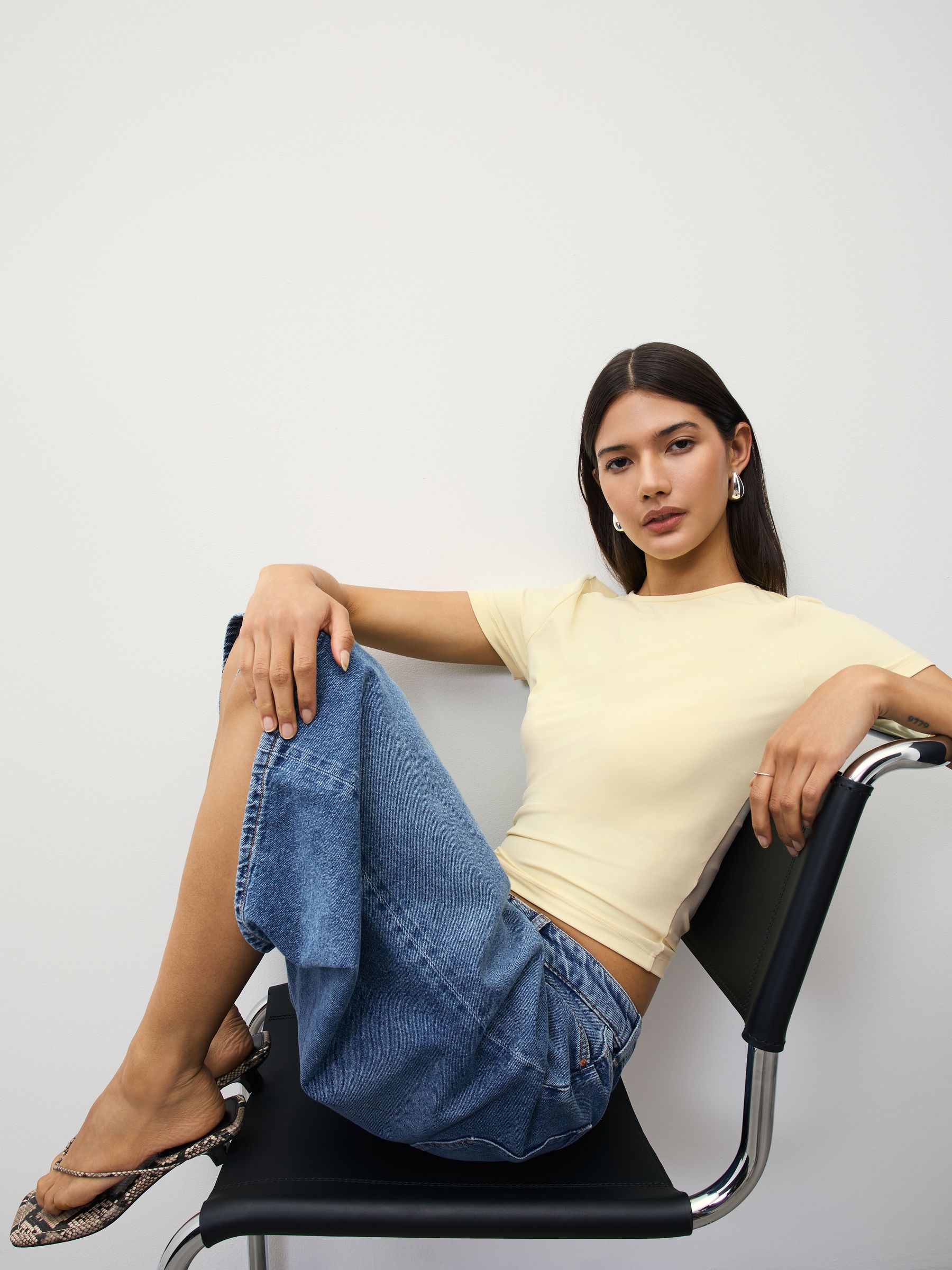 Buy Lemon Yellow Tipped Soft Touch Slinky Polyamide Short Sleeved Top ...
