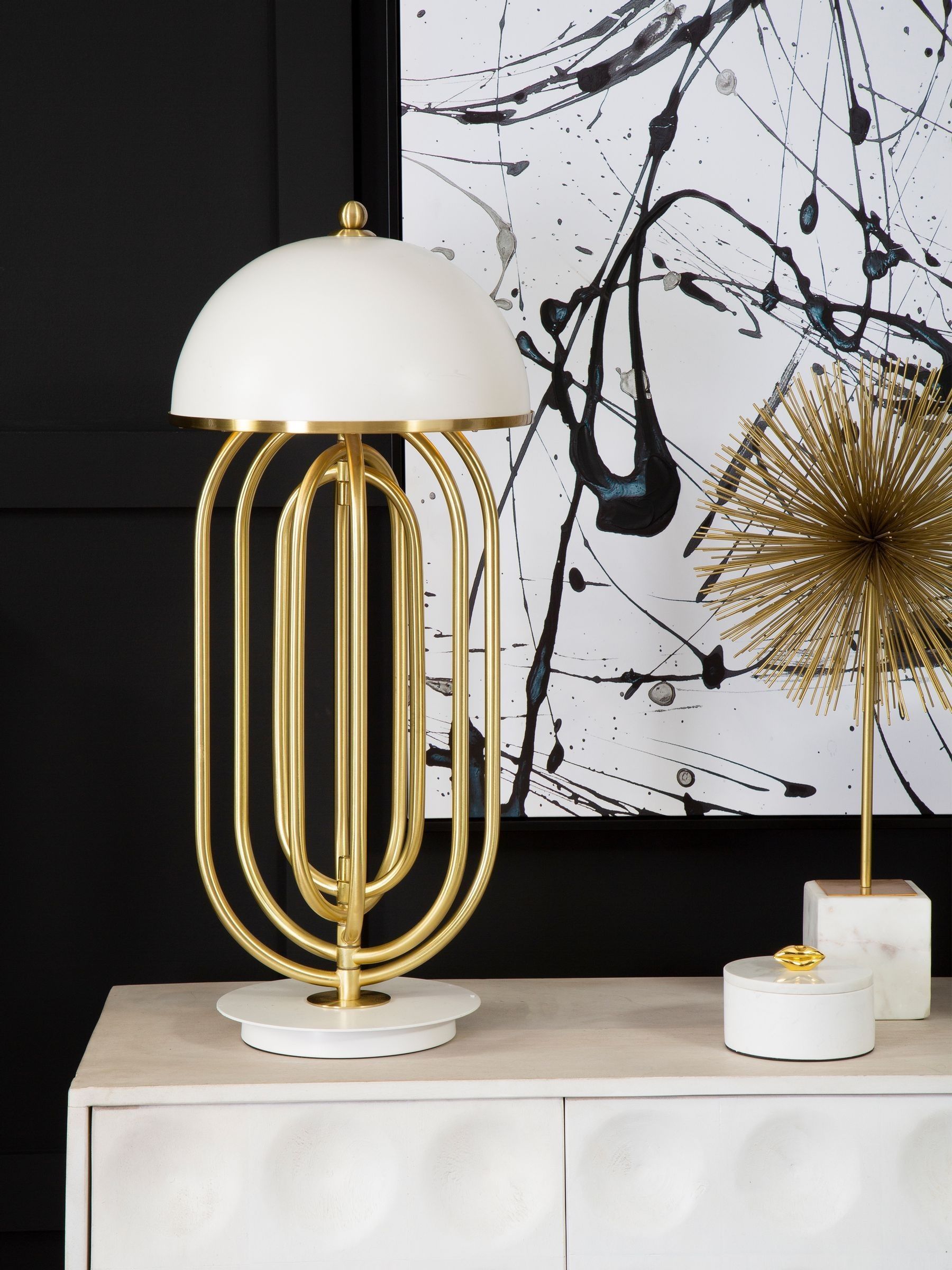 Buy Fifty Five South Gold Metropolis Table Lamp with White Shade from ...
