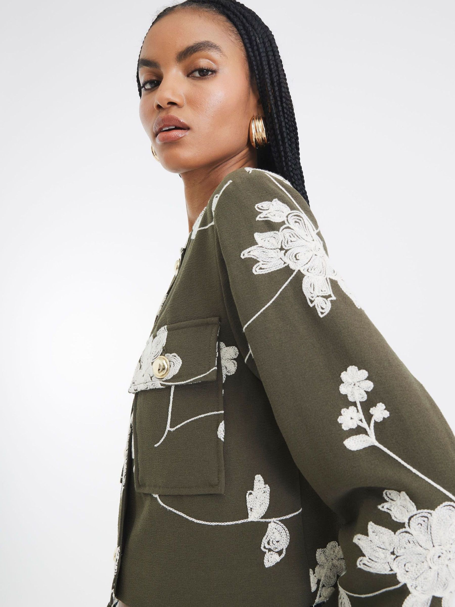 Buy River Island Green Embroidered Collarless Jacket from Next Australia
