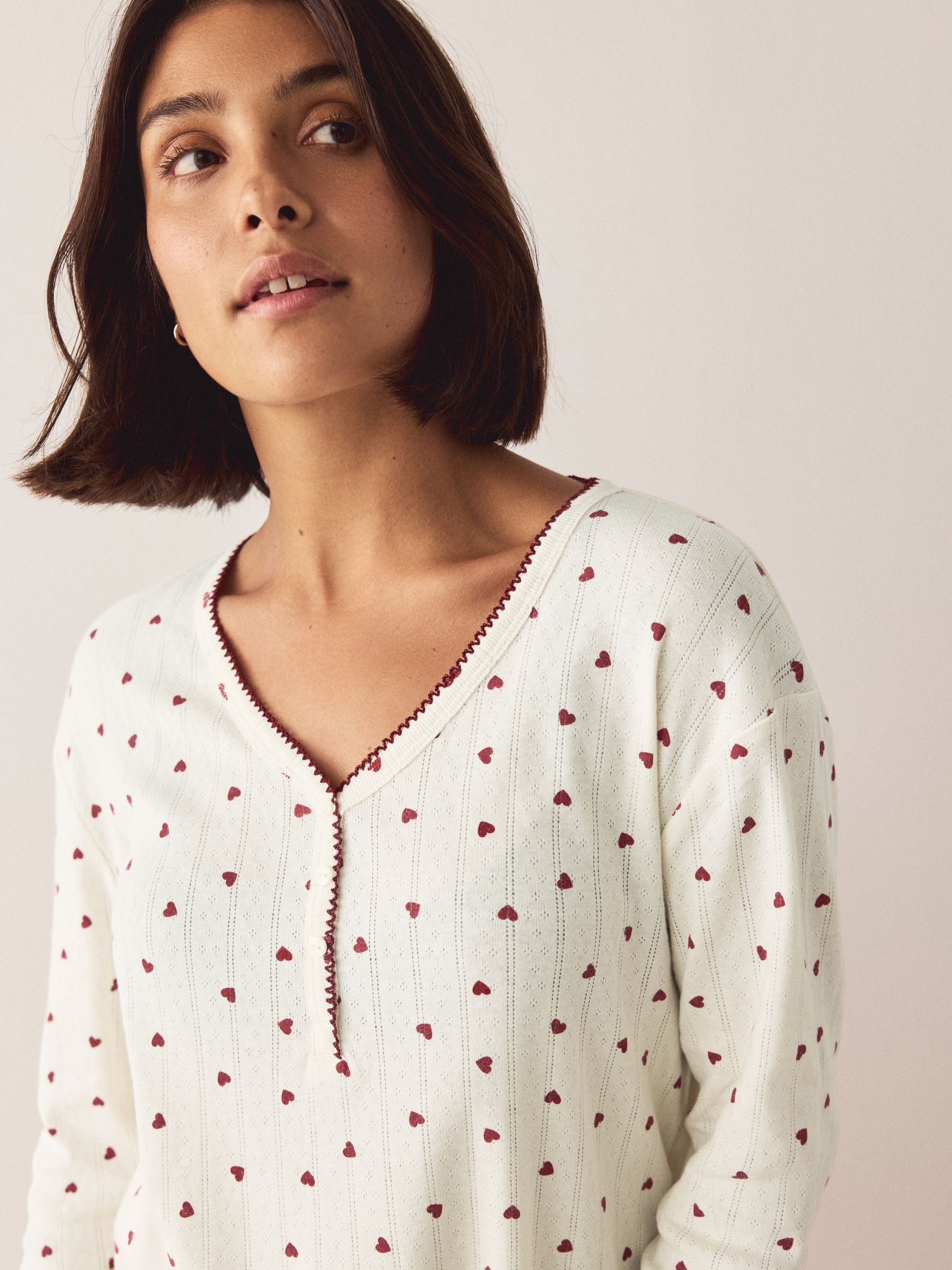 Buy Cream Heart Pointelle Long Sleeve Nightie from Next Australia