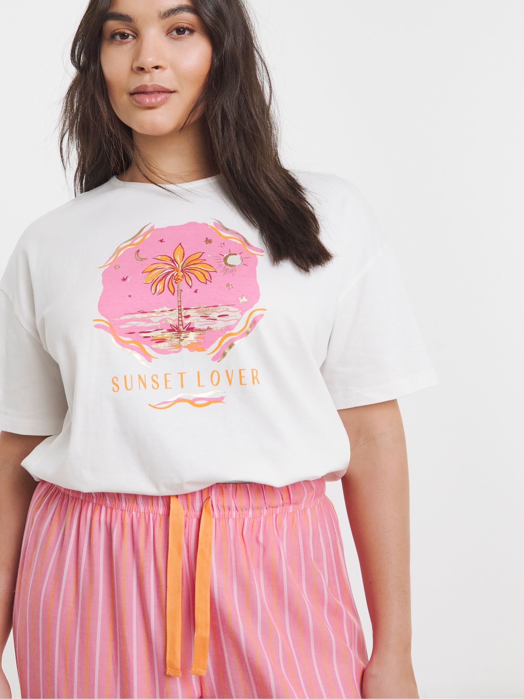 Buy Simply Be Pink Stripe Print Pyjamas Set from the Next UK online shop