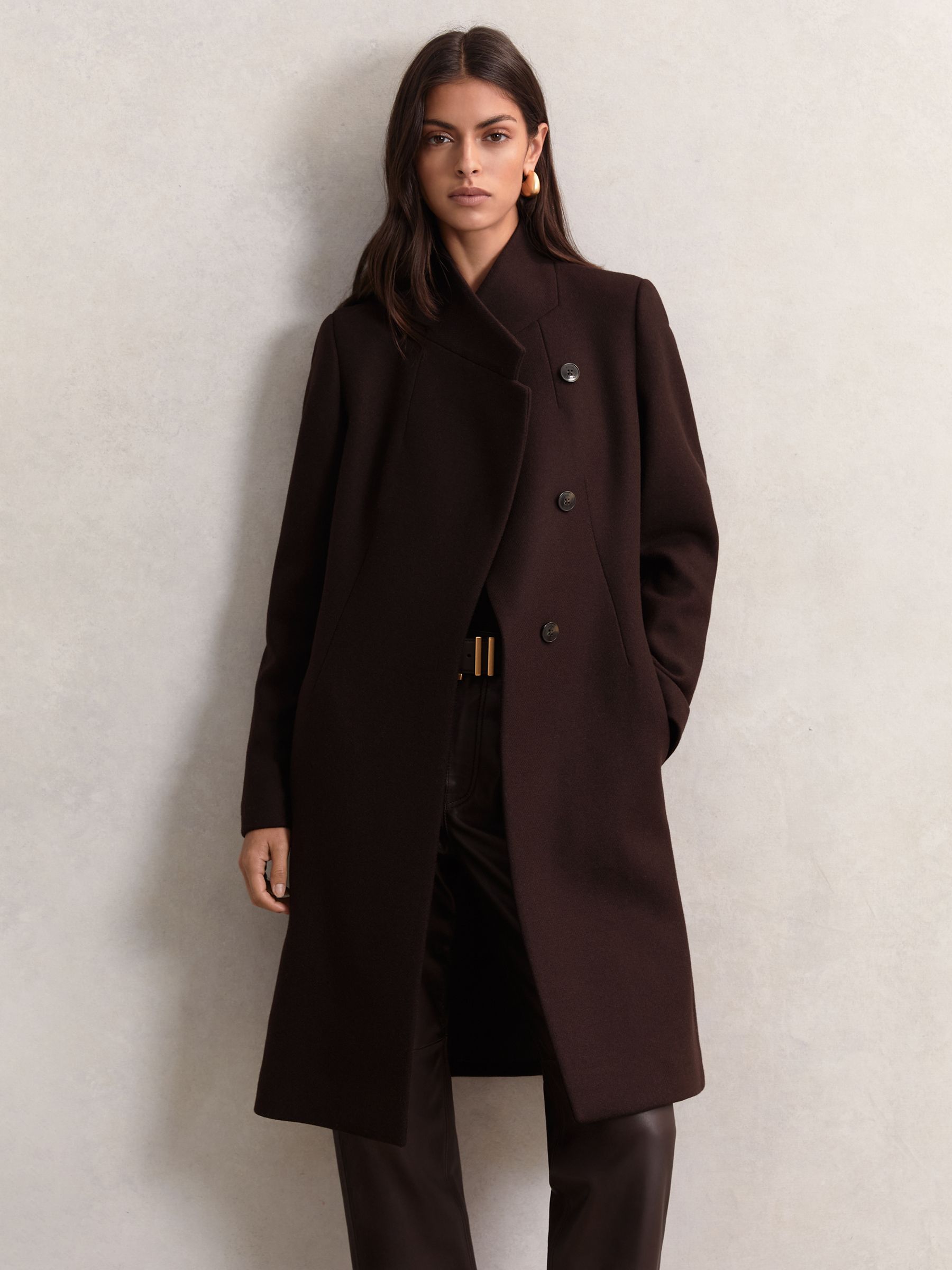 Buy Reiss Chocolate Brown Max Petite Wool-Blend Wrapover Mid-Length ...