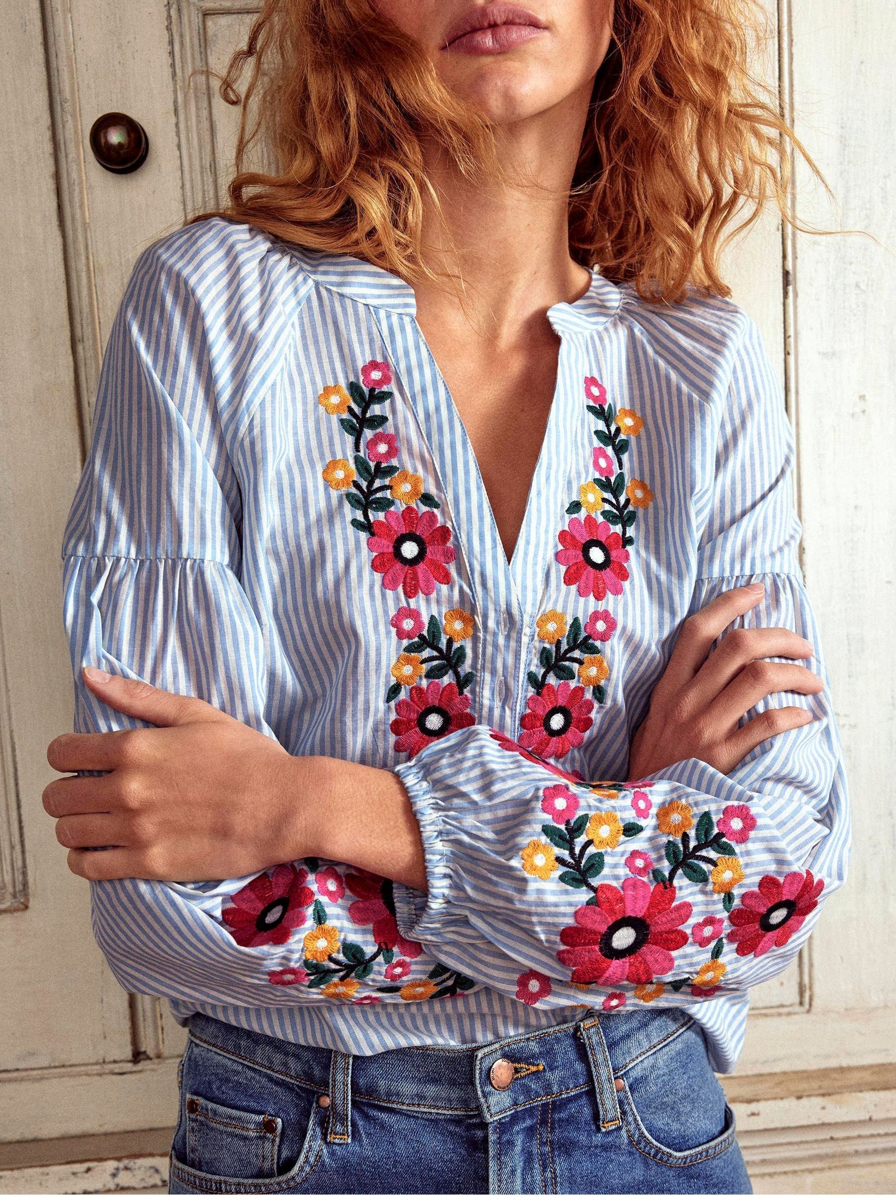 Buy Boden Blue Raglan Embroidered 100% Cotton Top from the Next UK ...