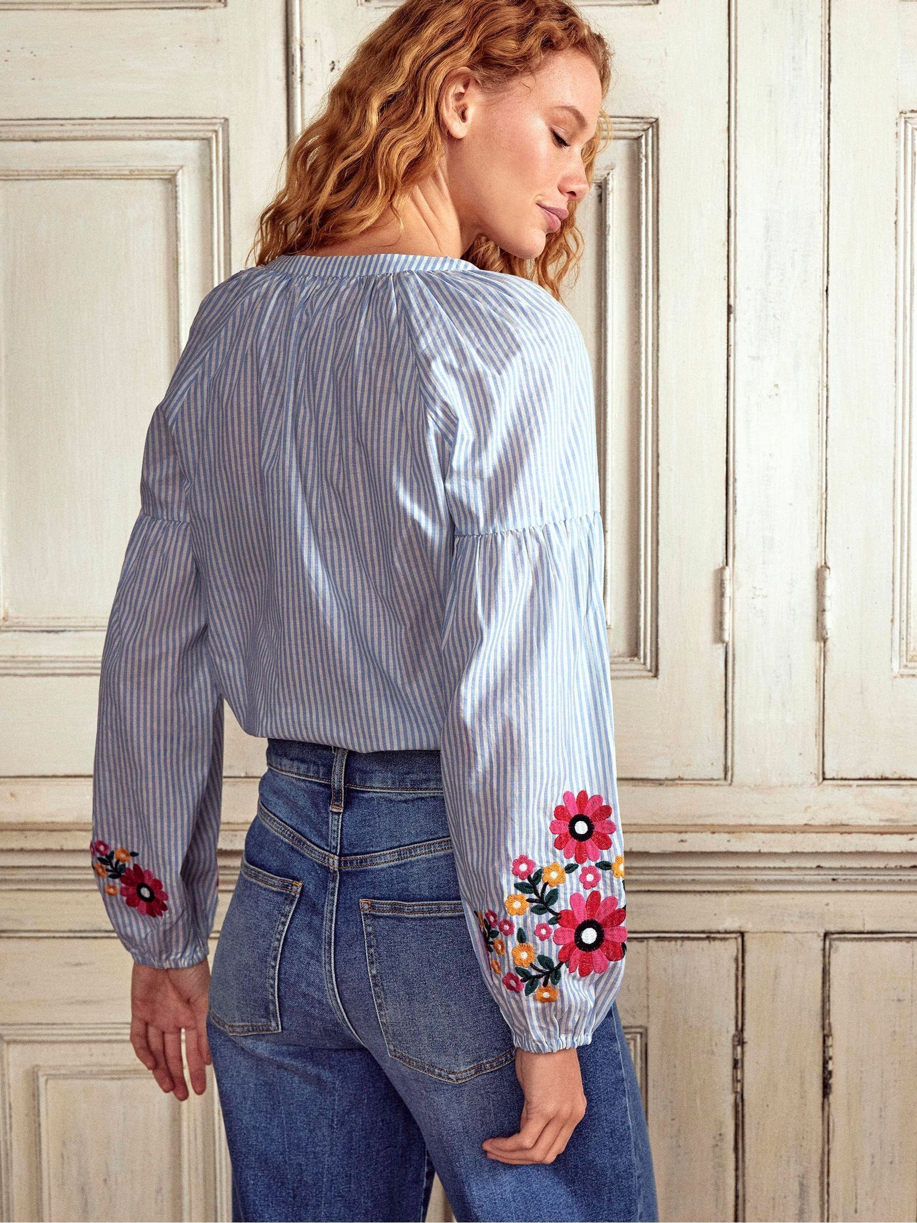 Buy Boden Blue Raglan Embroidered 100% Cotton Top from the Next UK ...