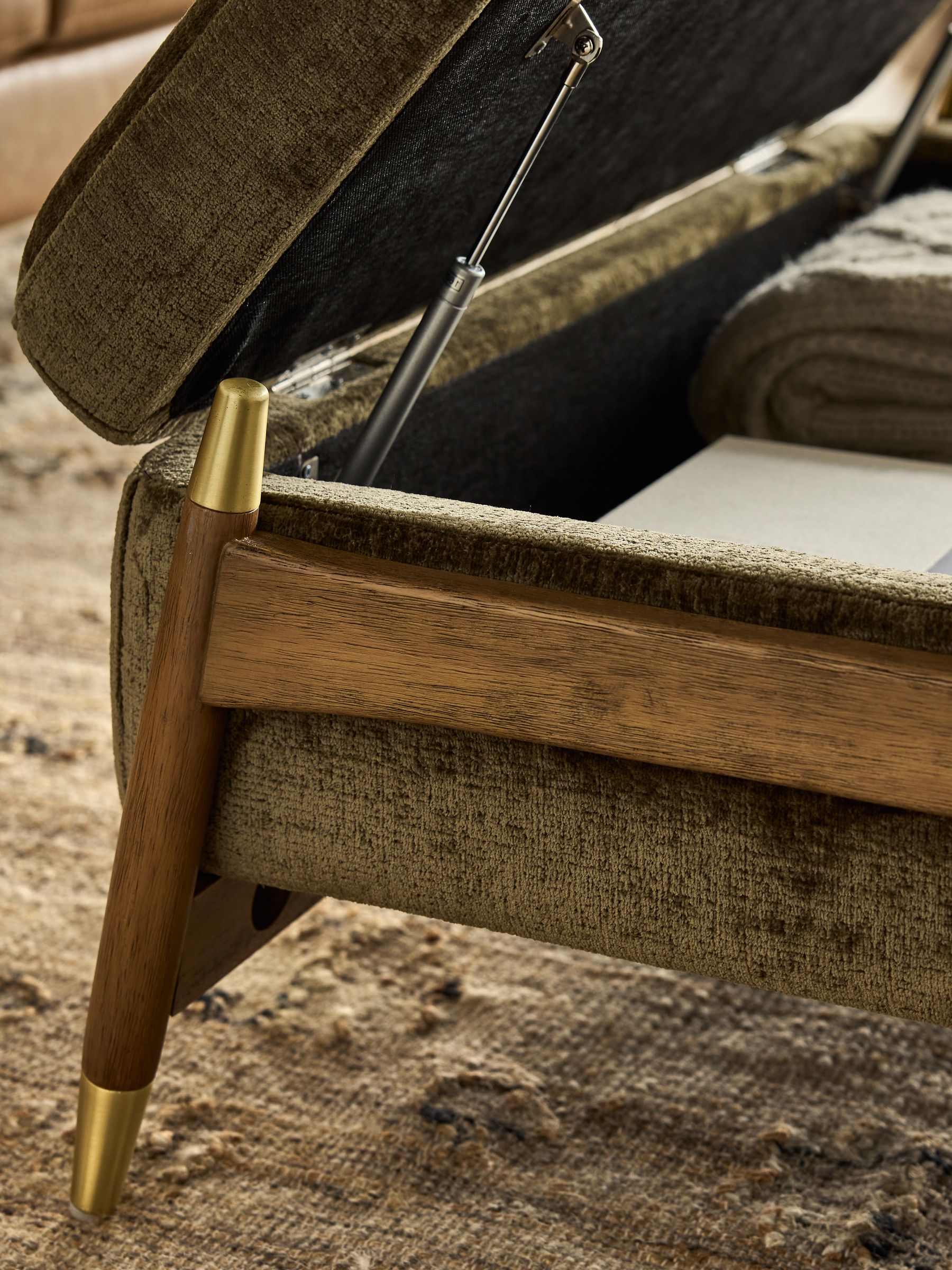 Buy Plush Chenille Moss Green LLoyd Large Wooden Storage Footstool from ...