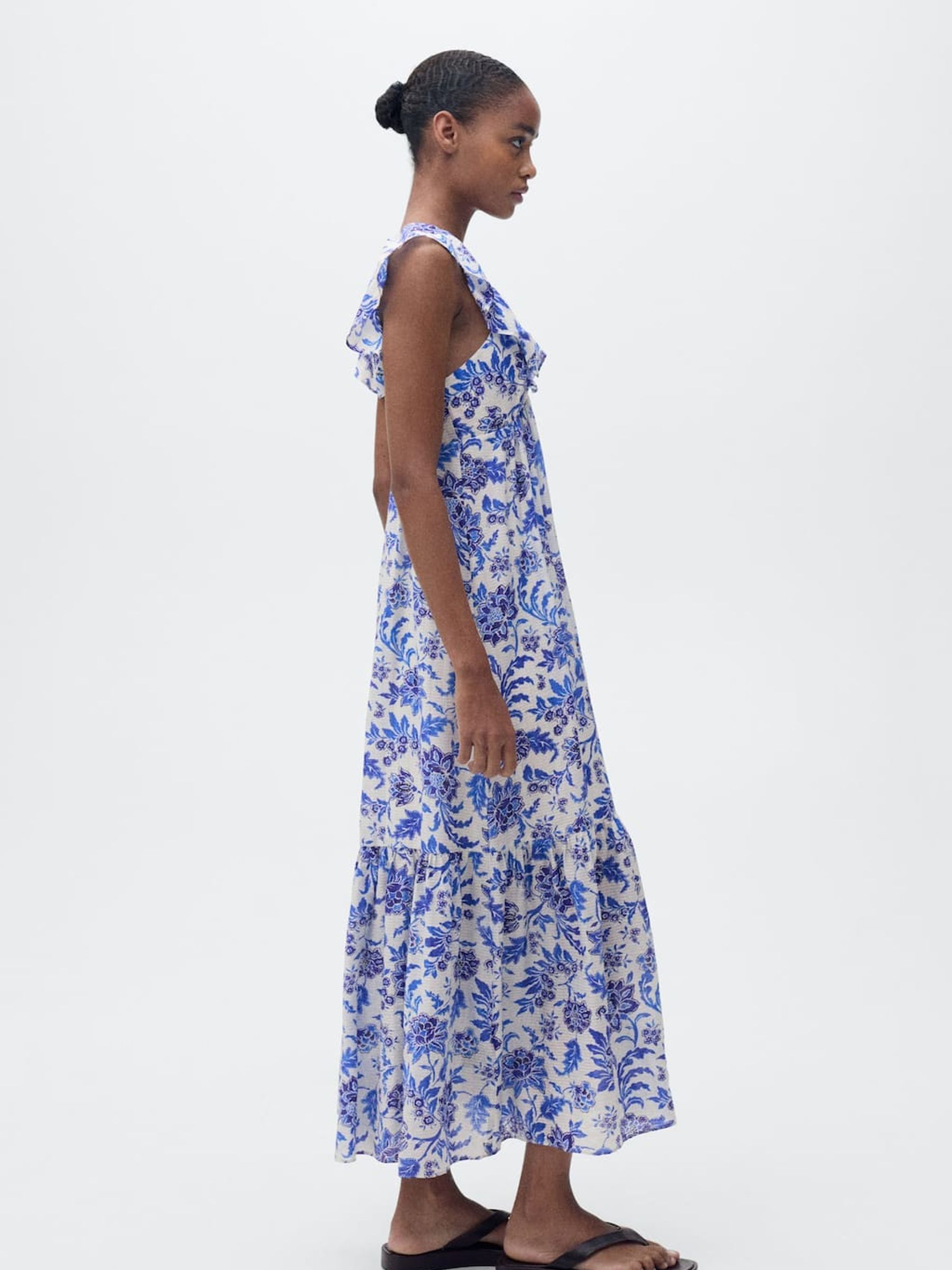 Buy Mango Blue Floral Ruffle Midi Dress from the Next UK online shop