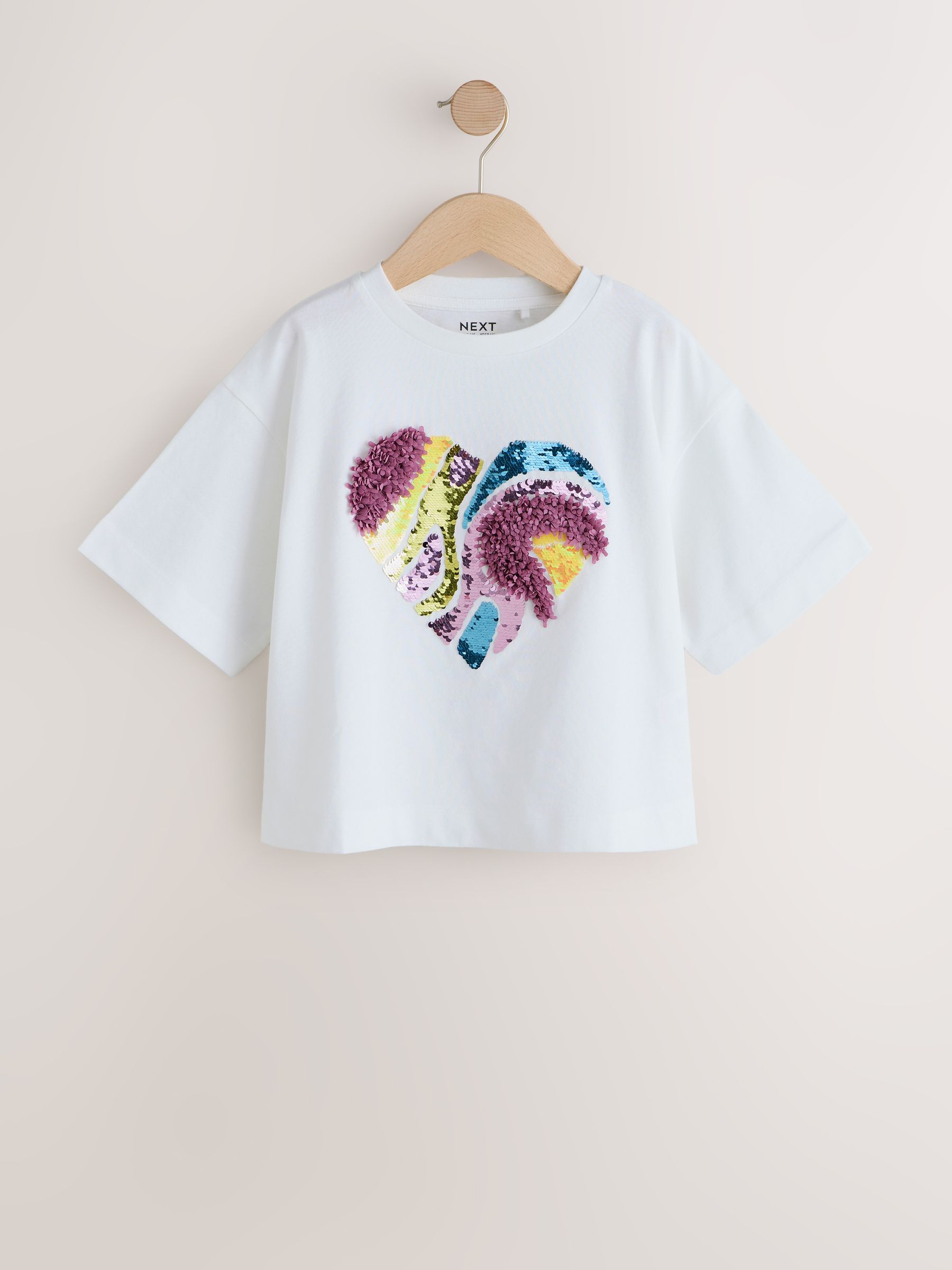 Buy White Sequin Heart T-Shirt (3-16yrs) from Next USA