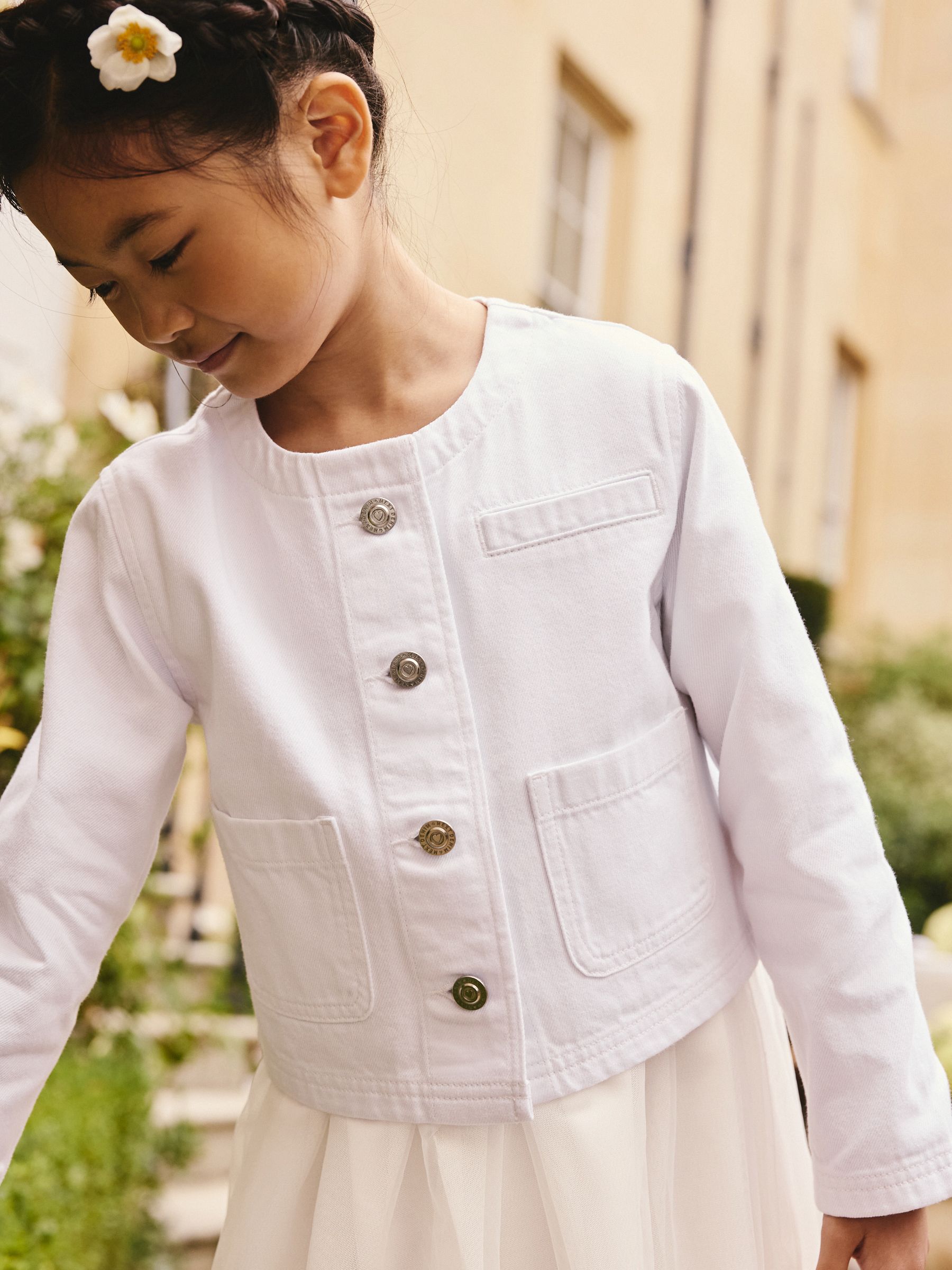 Buy White Collarless Denim Jacket (3-16yrs) from Next Saudi Arabia