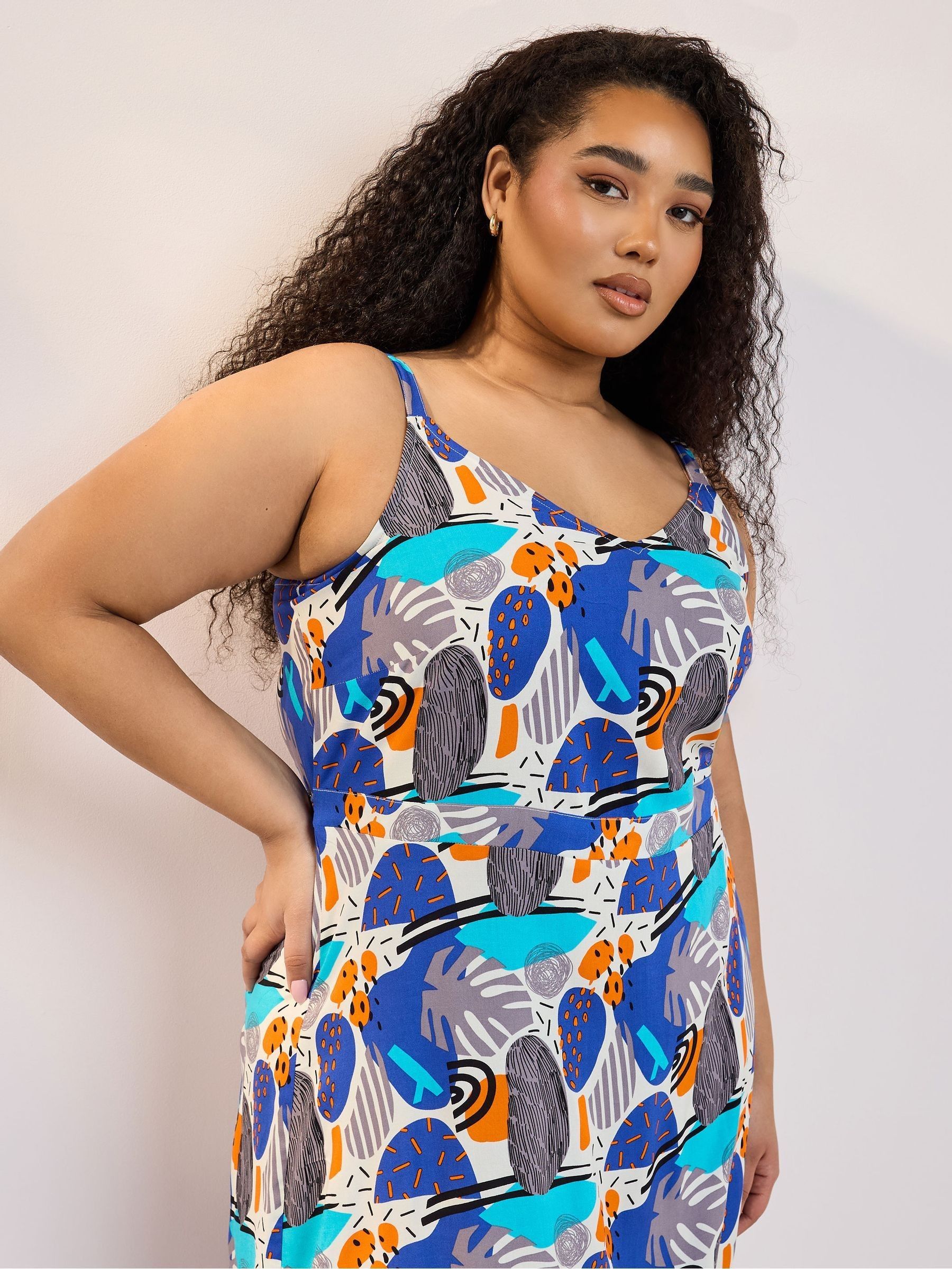 Buy Yours Curve Blue Shirred Back Sun Dress from the Next UK online shop