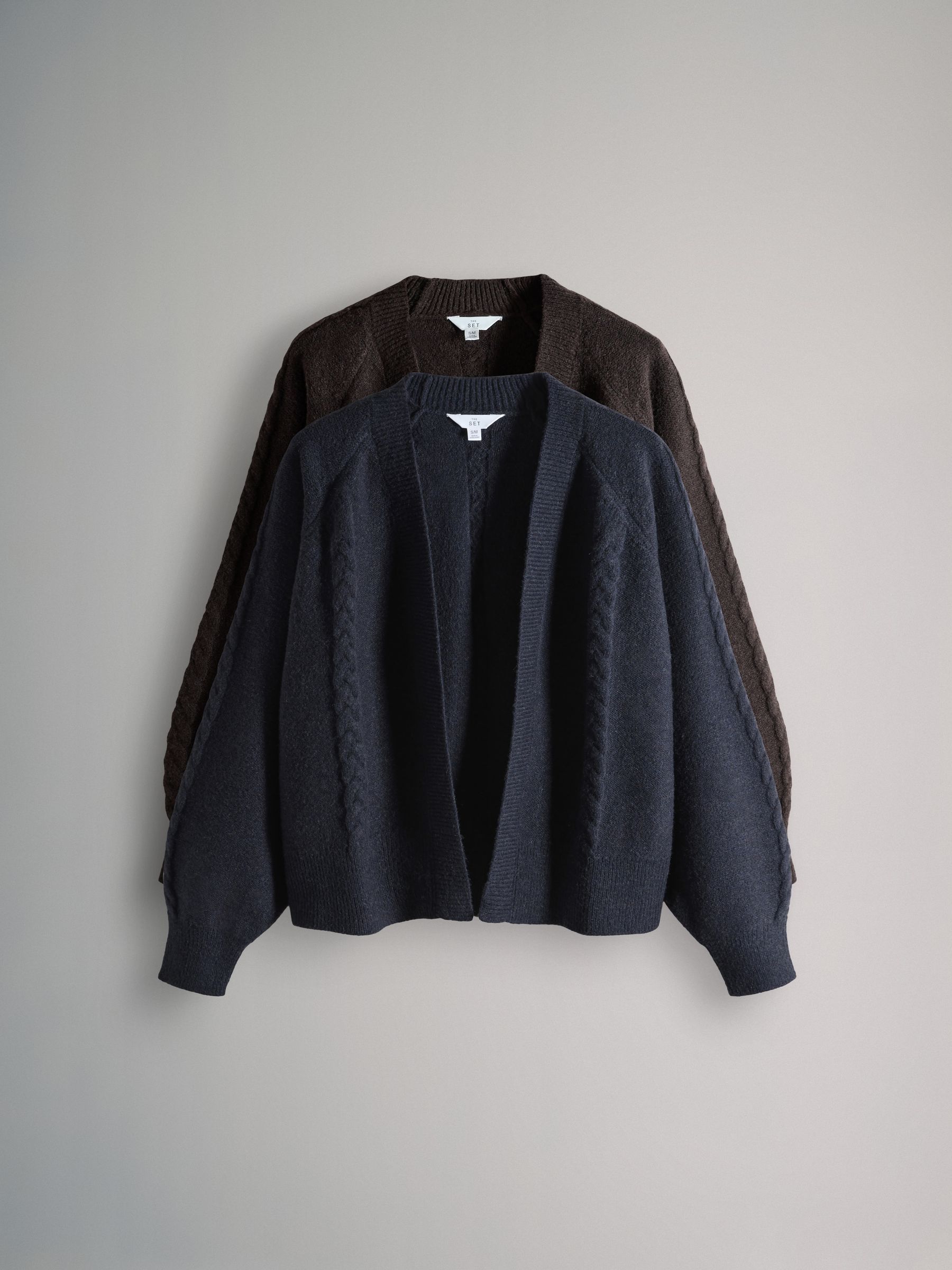 Buy The Set 2 Pack Knitted Cable Cardigans Chocolate Brown/Navy Blue ...