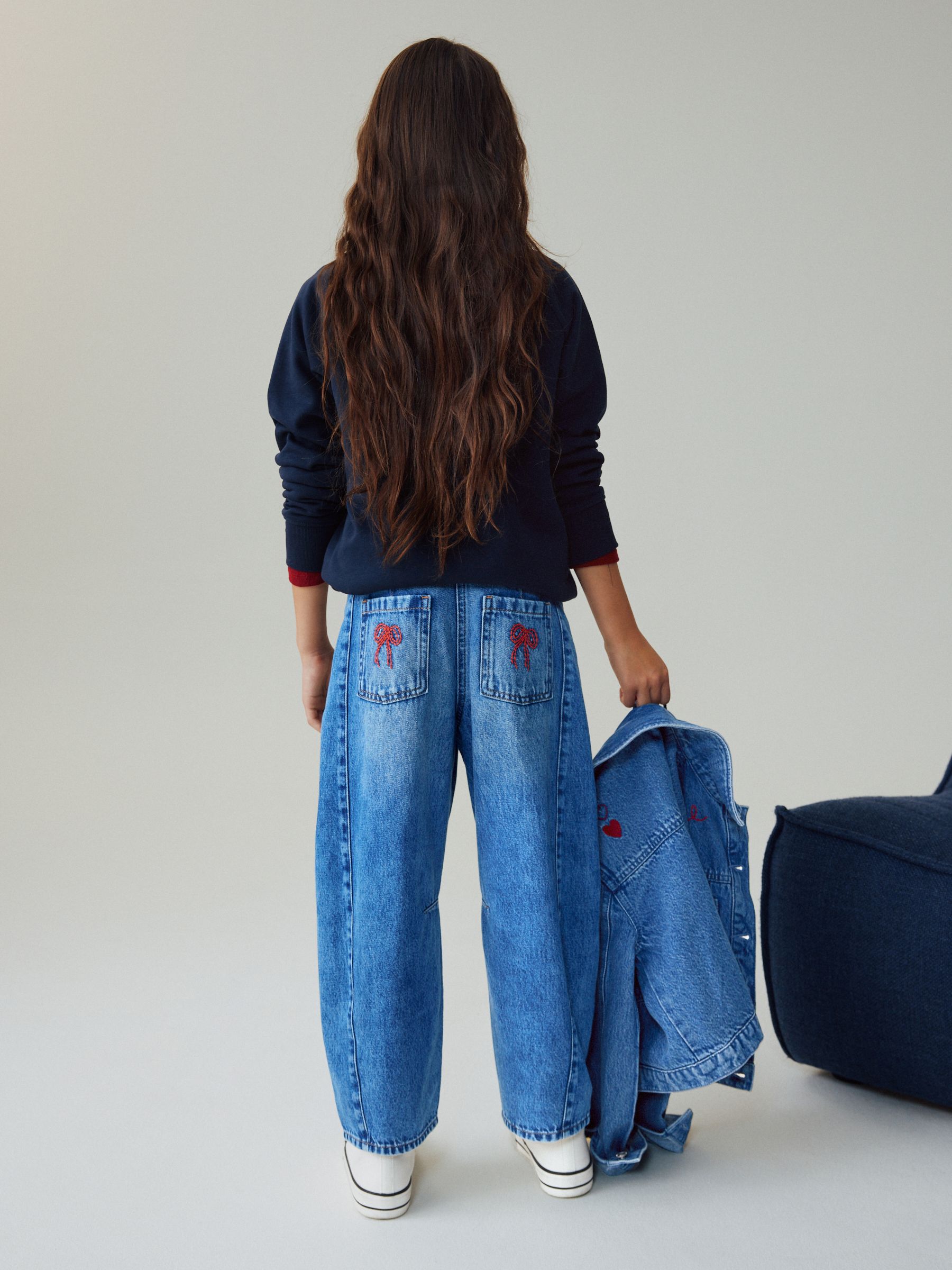 Buy Mid Blue Embroidered Barrel Jeans (3-16yrs) from the Next UK online ...