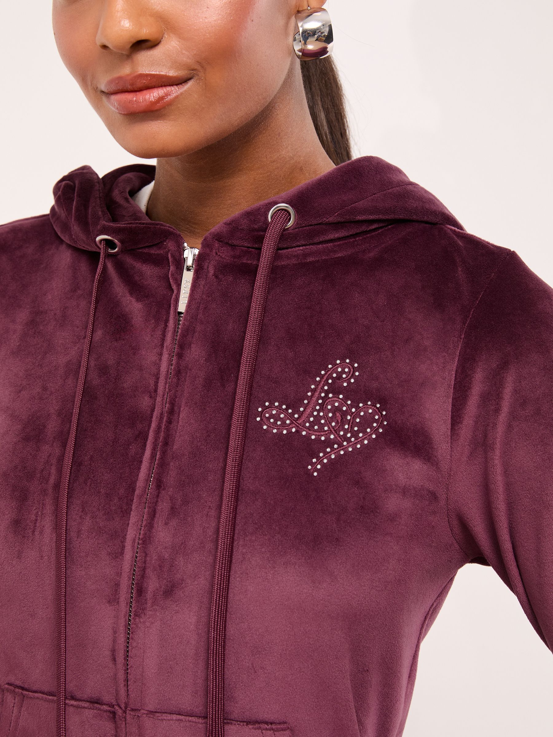 Buy Plumb Purple - Lipsy Embroidered Velour Zip Through Hoodie from Next Netherlands