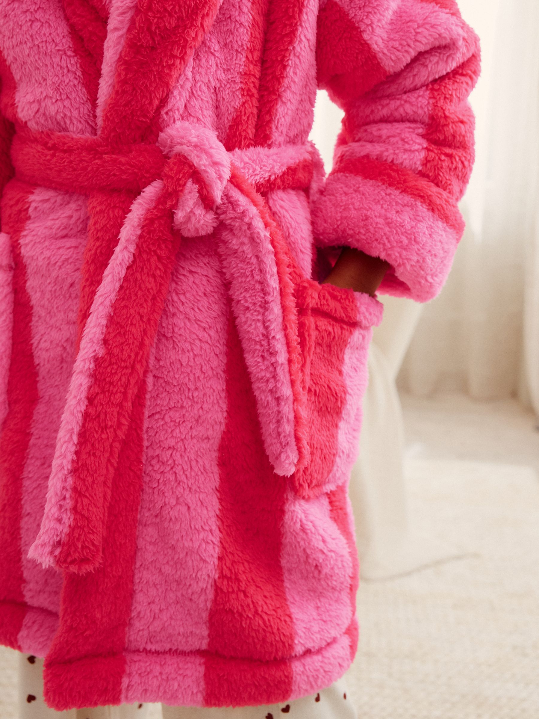 Buy Pink/Red Stripe Teddy Fleece Dressing Gown (9mths-16yrs) from the ...