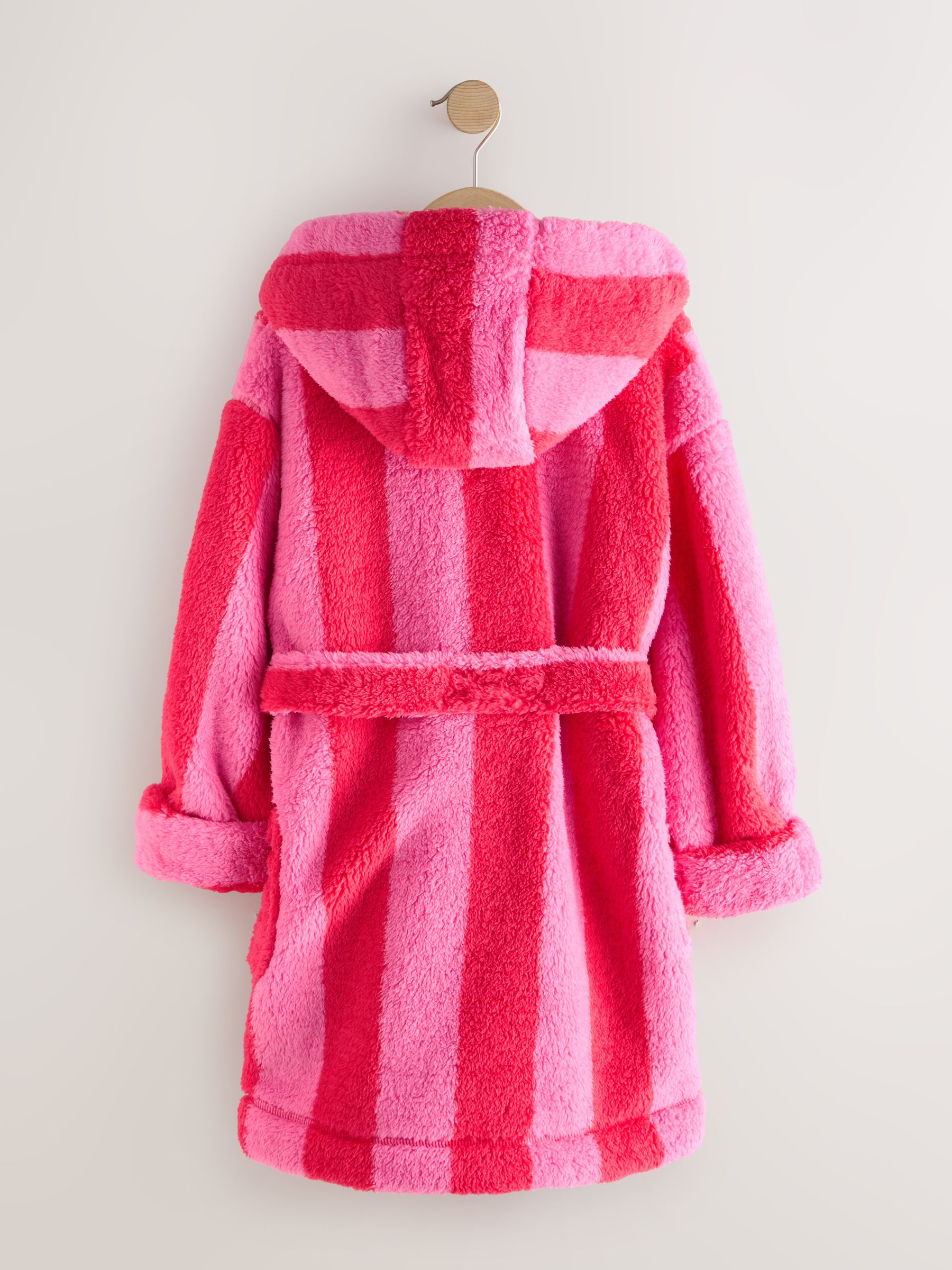 Buy Pink/Red Stripe Teddy Fleece Dressing Gown (9mths-16yrs) from the ...