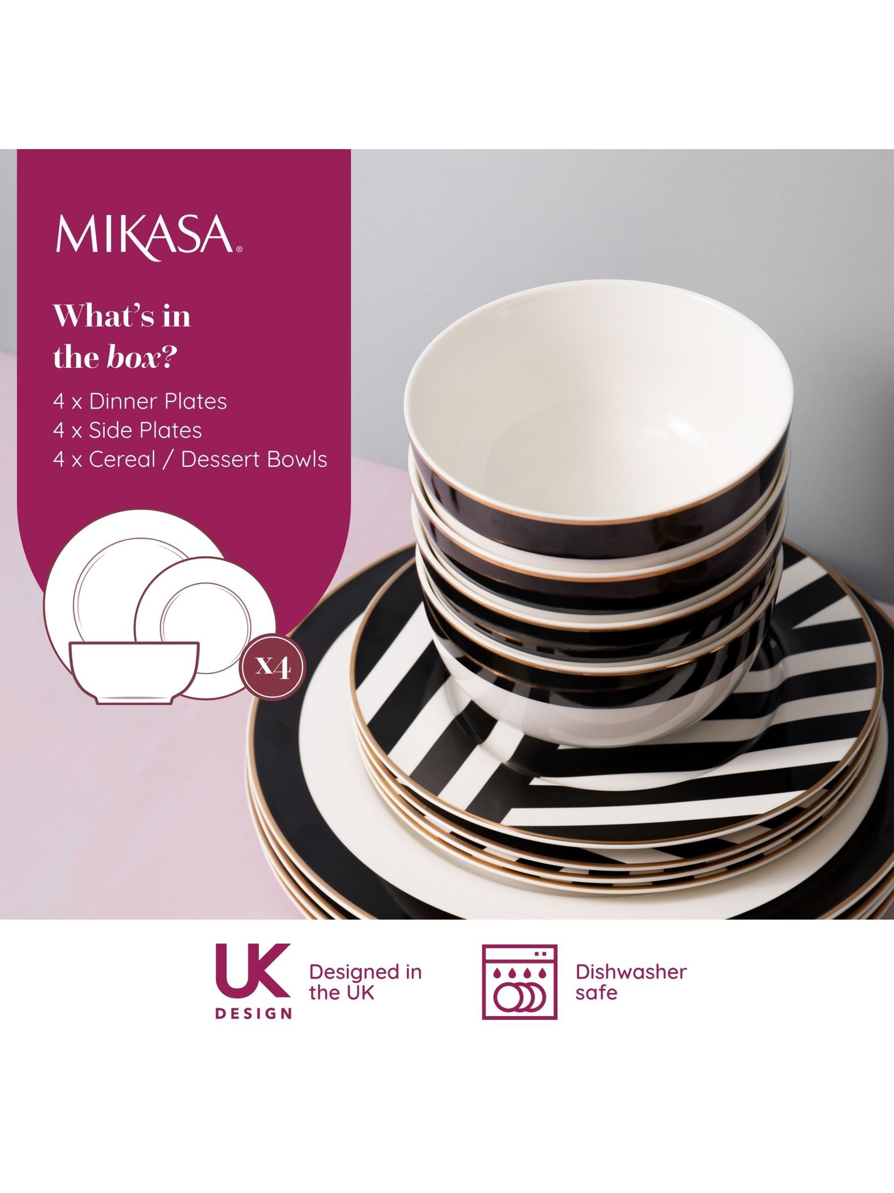Buy Mikasa 12 Piece White Luxe Deco China Dinnerware Set from the Next ...
