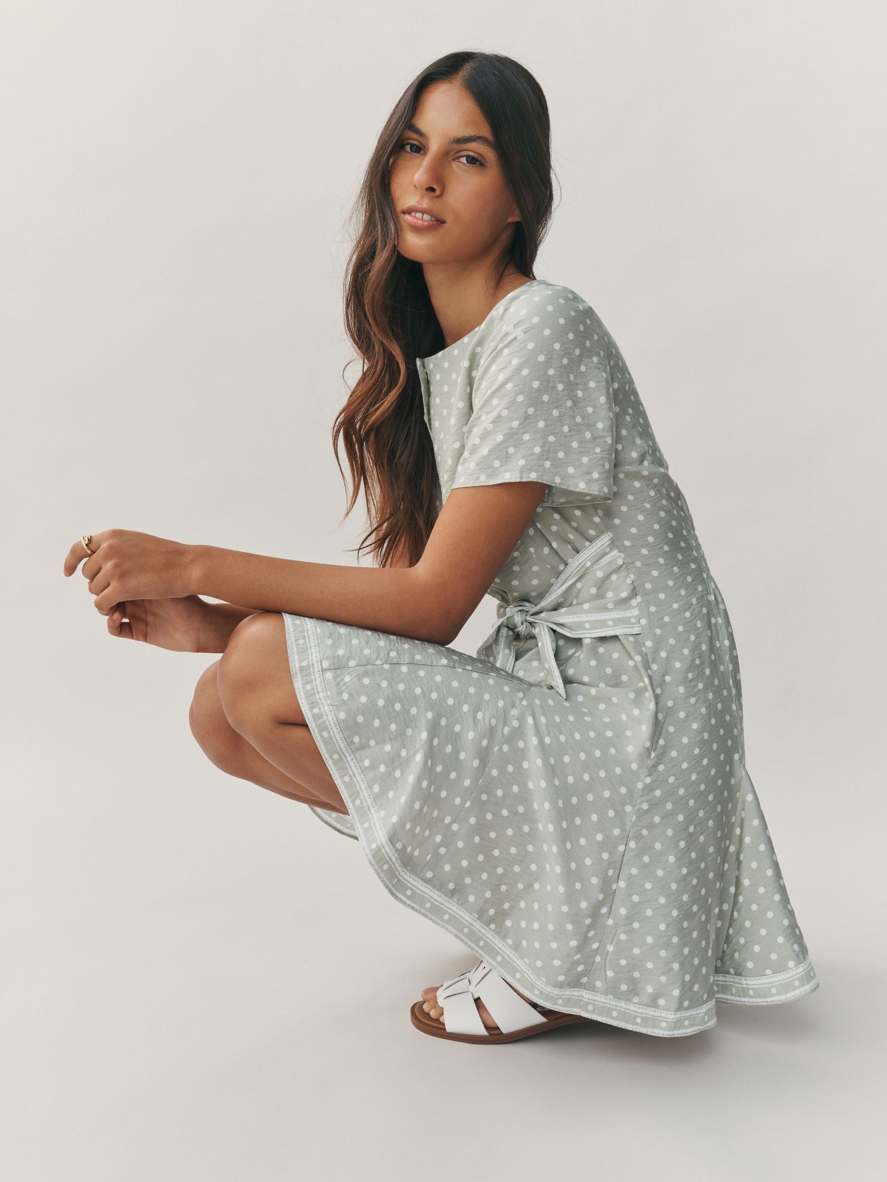 Buy Sage Green Spot Tie Waist Mini Dress from Next Denmark
